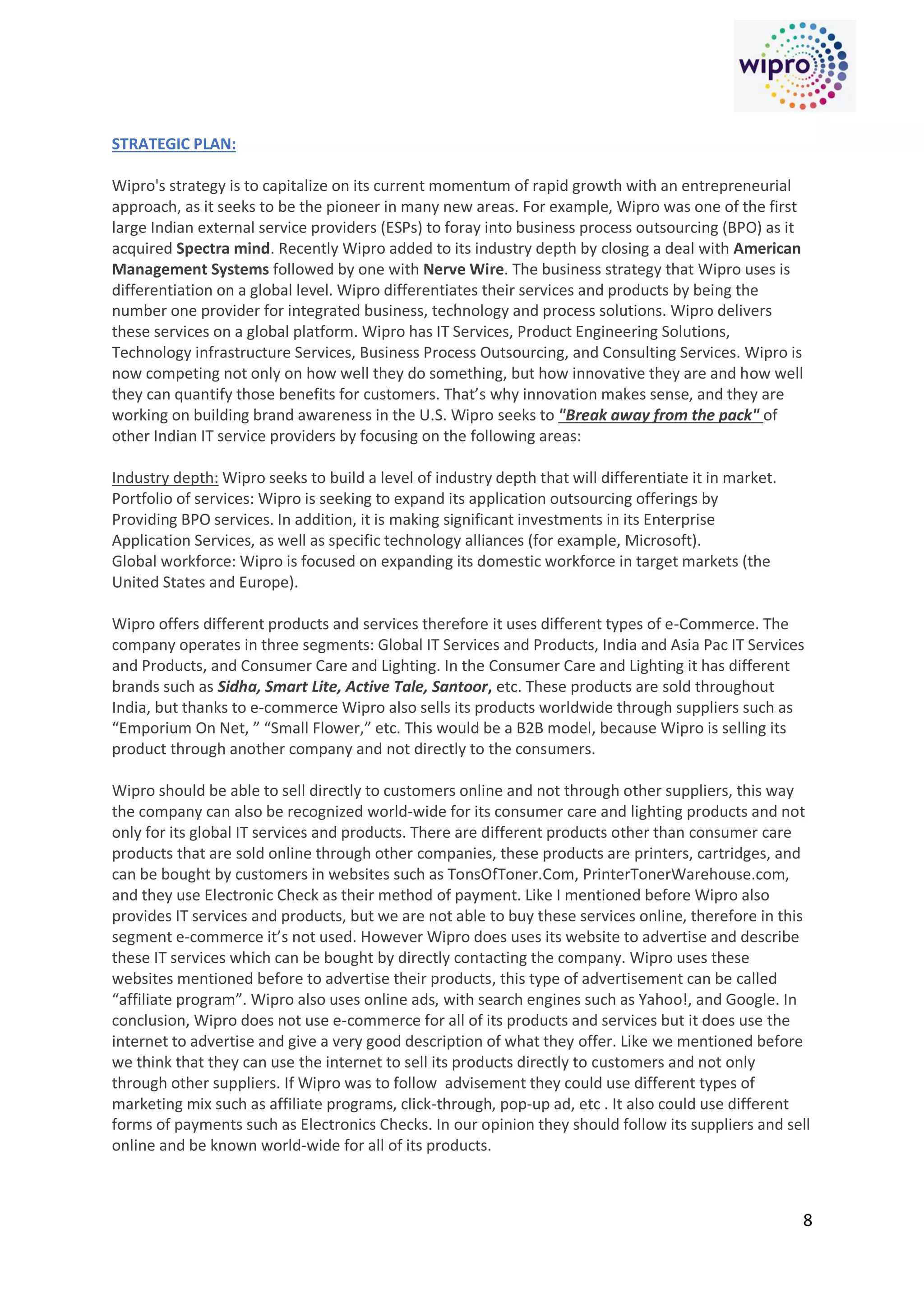 Strategic management assignment wipro | PDF