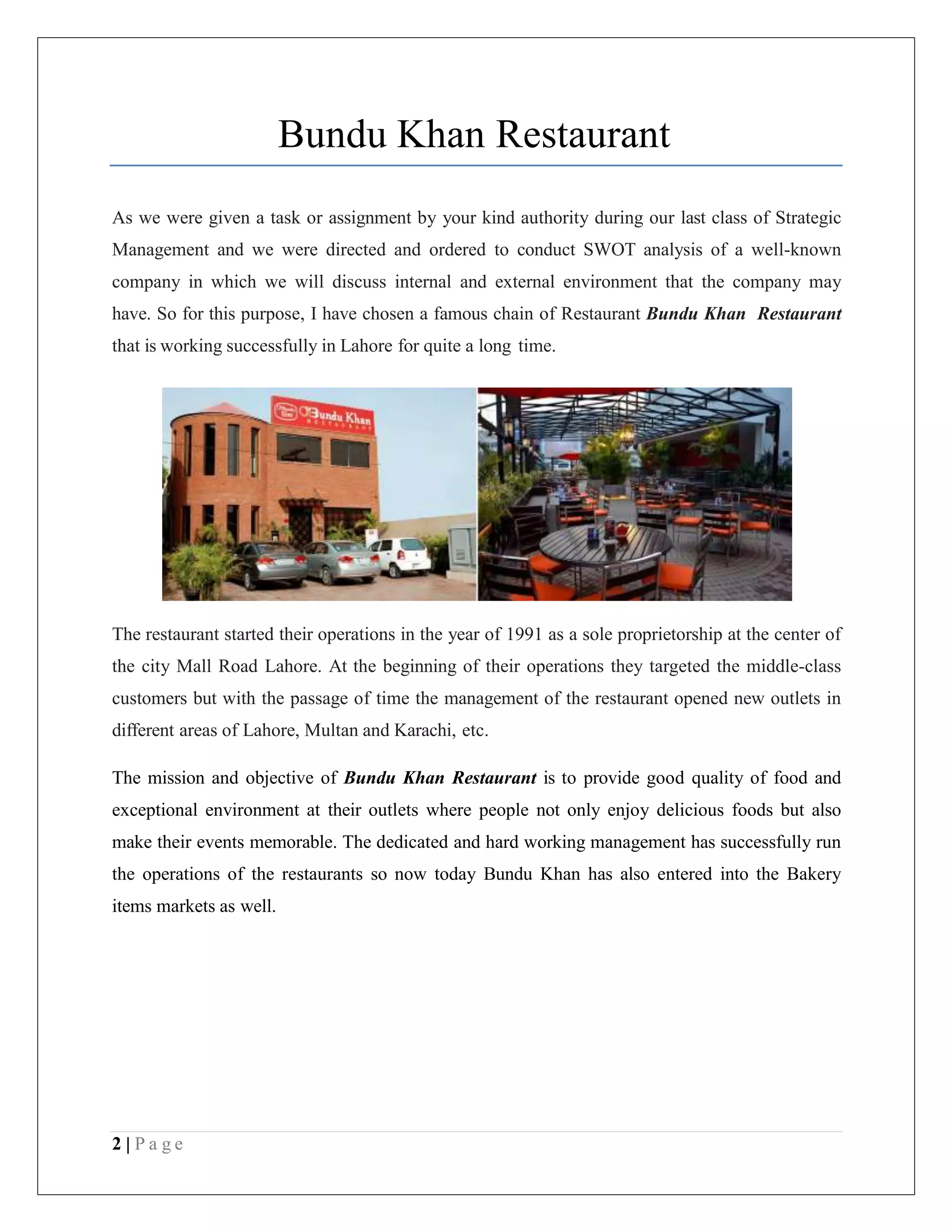 Strategic management bundu khan restaurant | PPTX