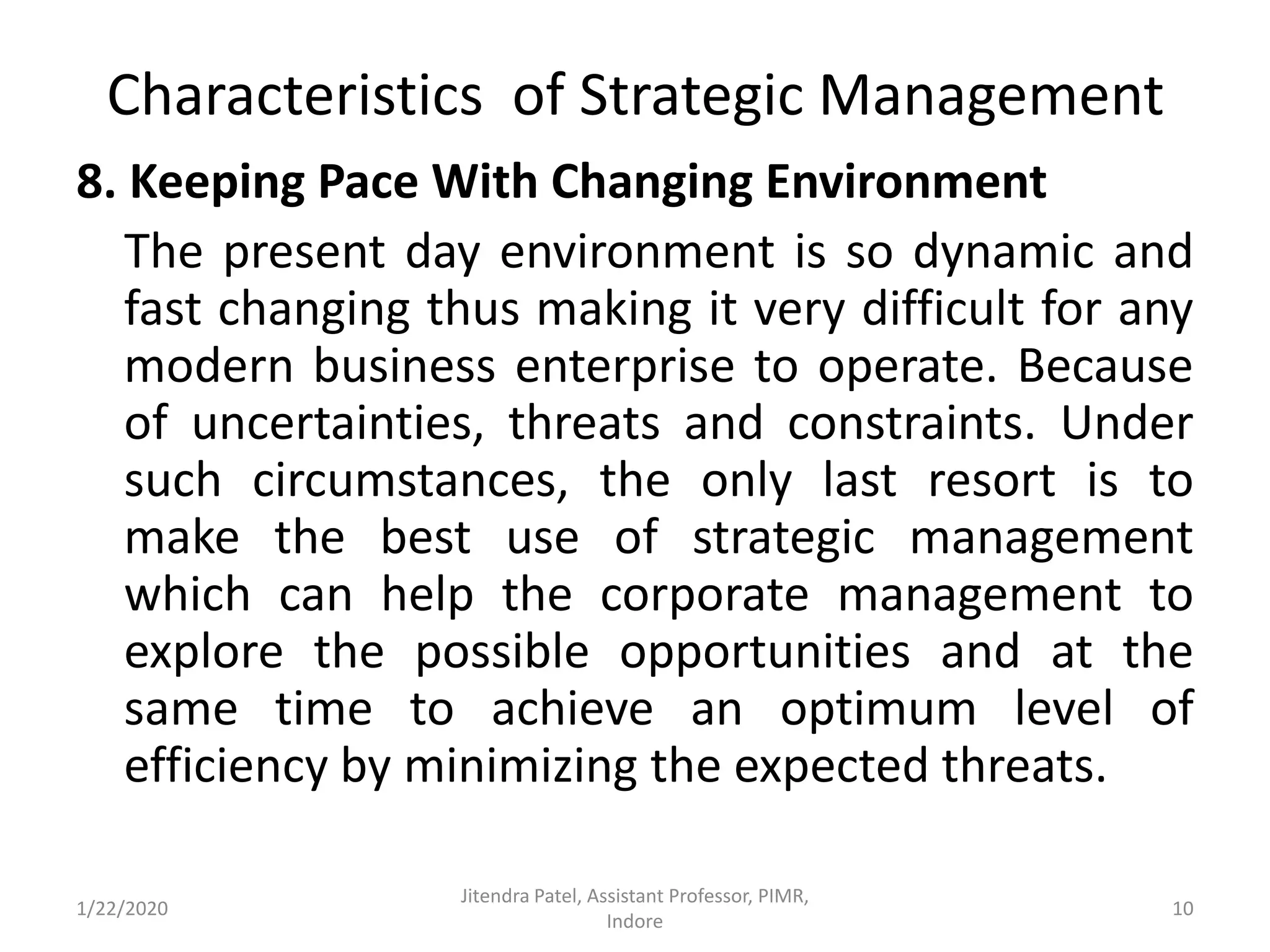 Strategic management definition,relevance , characterstics , level ...