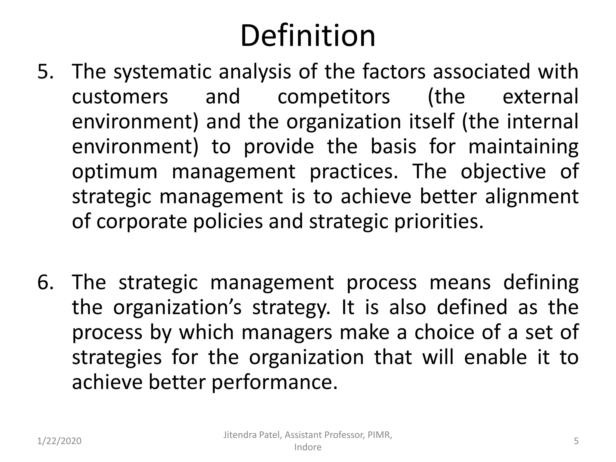Strategic management definition,relevance , characterstics , level ...