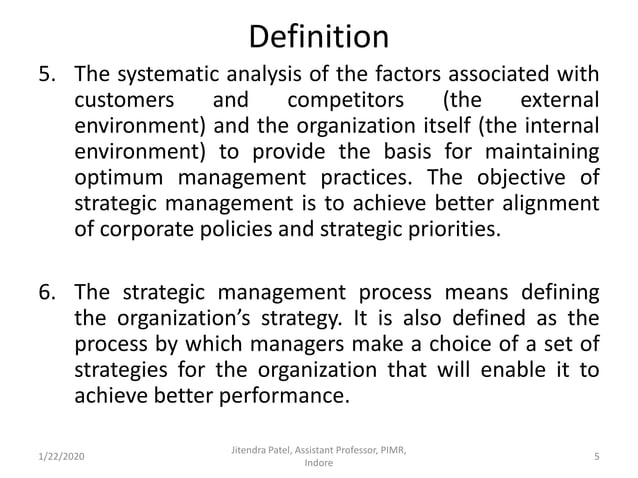 Strategic management definition,relevance , characterstics , level ...