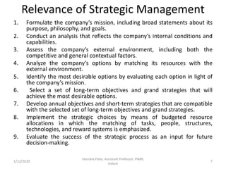 Strategic management definition,relevance , characterstics , level ...