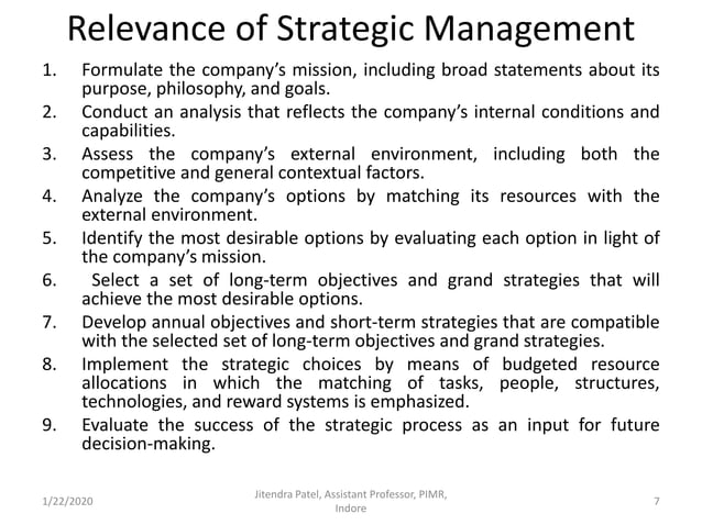 Strategic management definition,relevance , characterstics , level ...