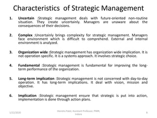 Strategic management definition,relevance , characterstics , level ...