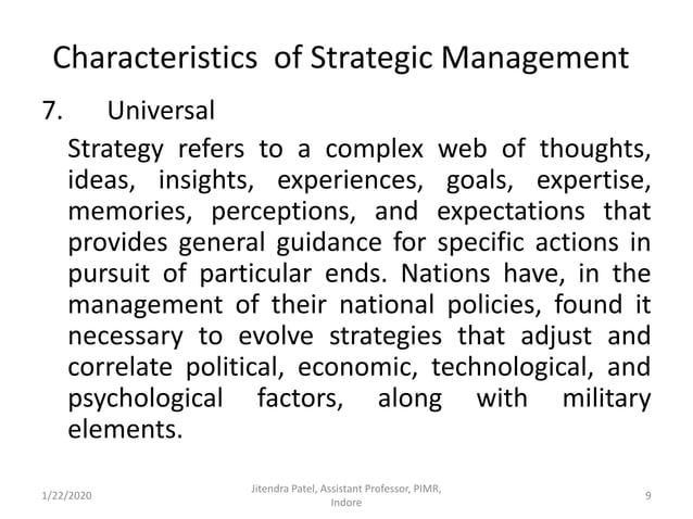 Strategic management definition,relevance , characterstics , level ...
