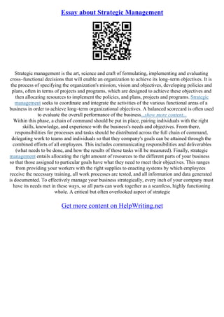 Strategic Management Essay | PDF