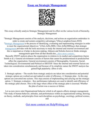 Strategic Management Essay | PDF
