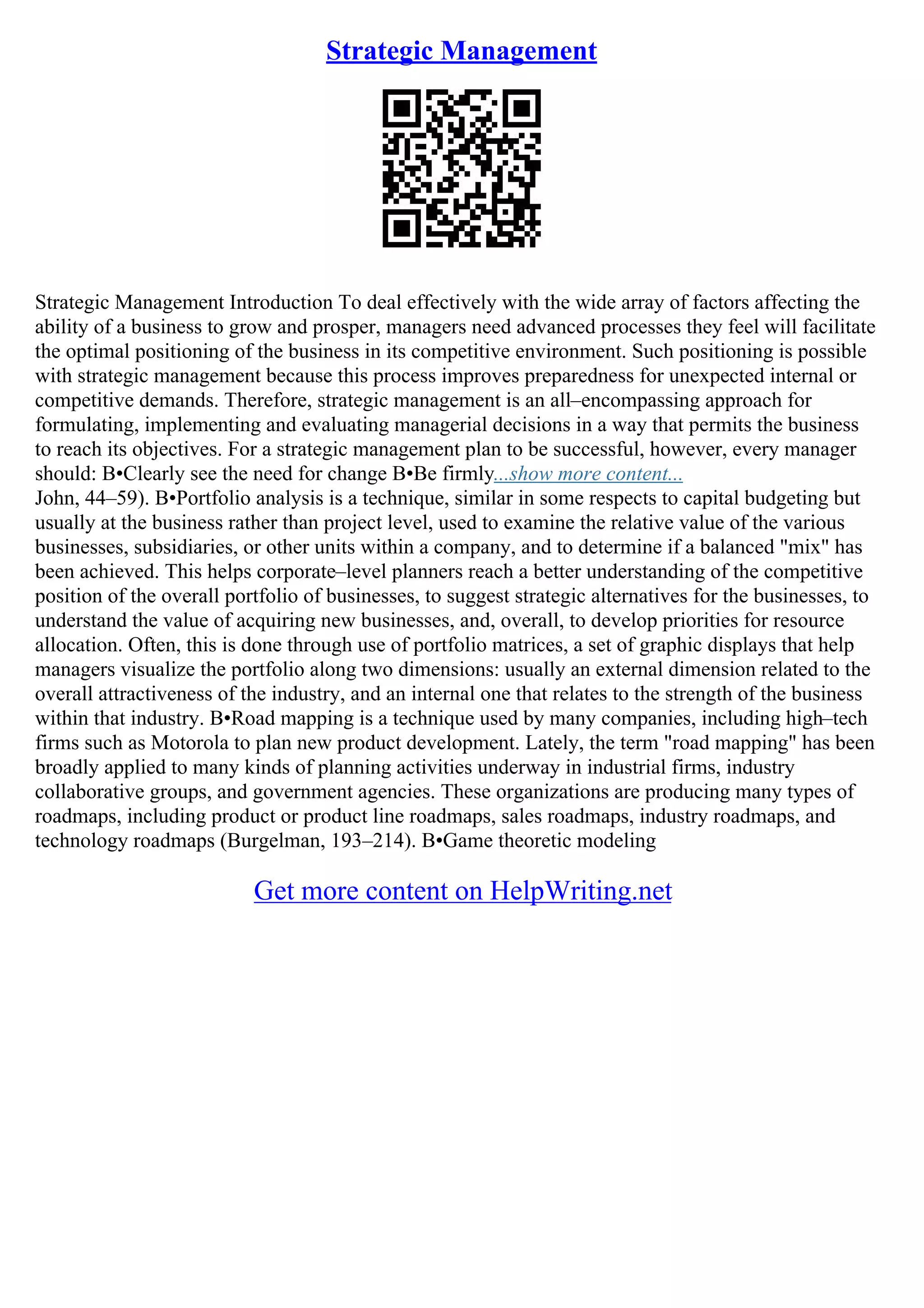 Strategic Management Essays | PDF