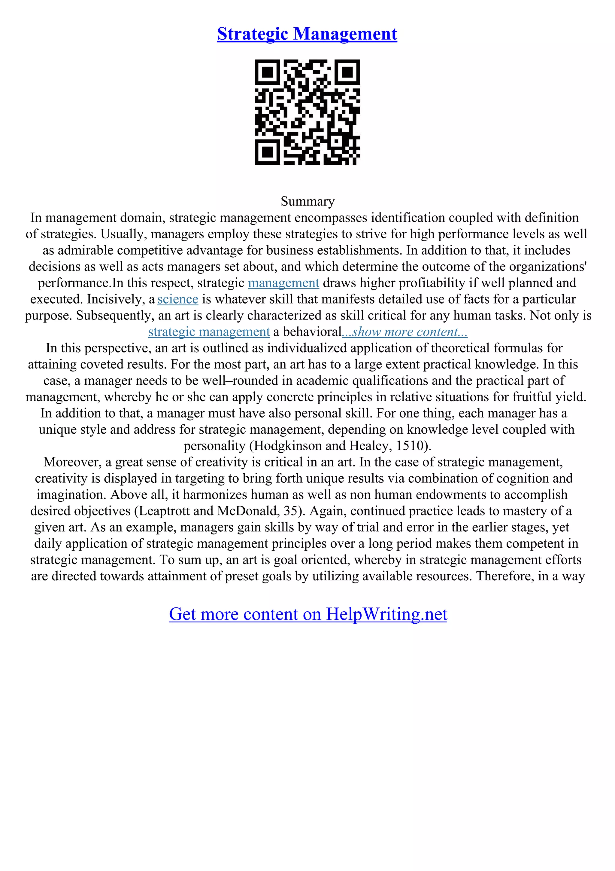 Strategic Management Essays | PDF