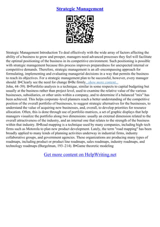 Strategic Management Essays | PDF