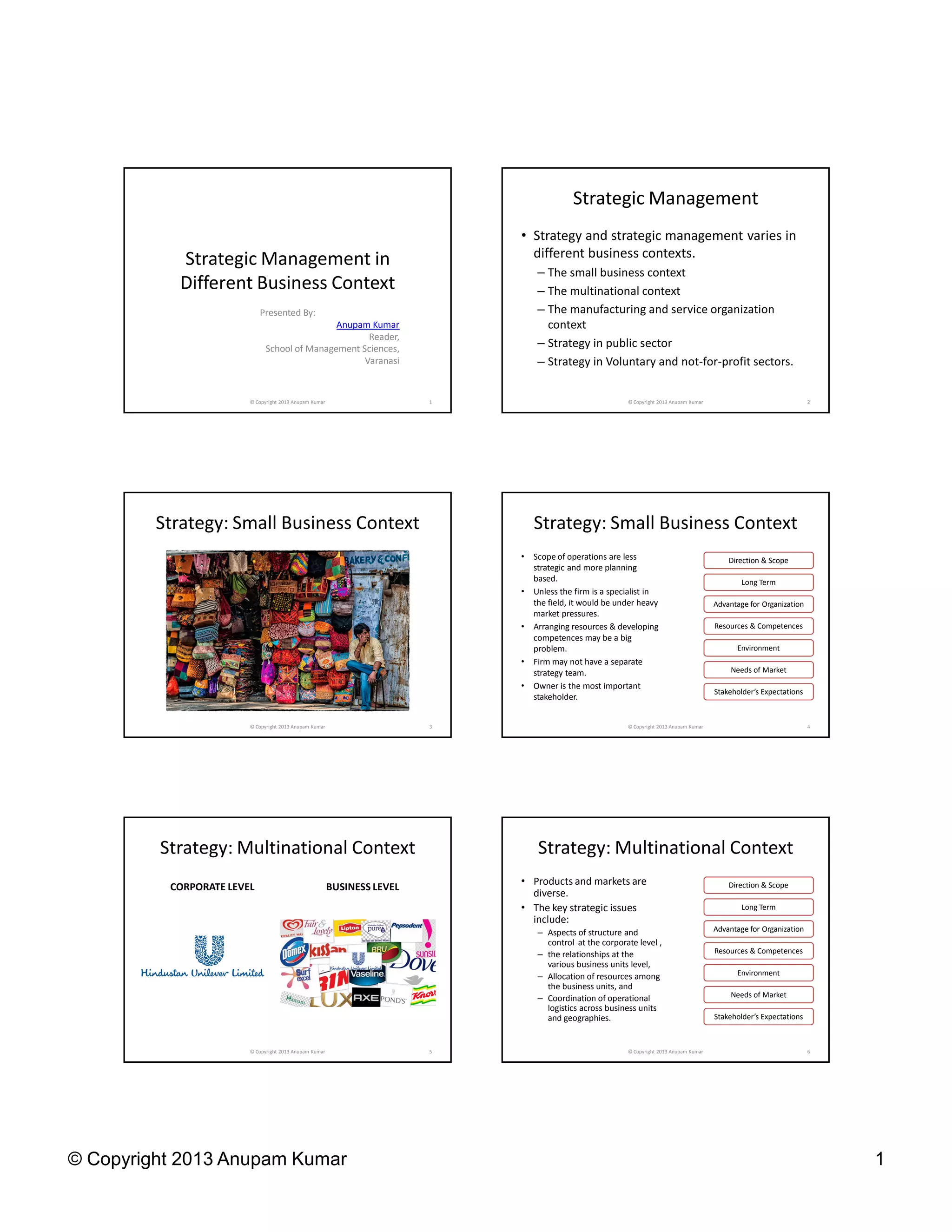 Strategic management in different business context | PDF