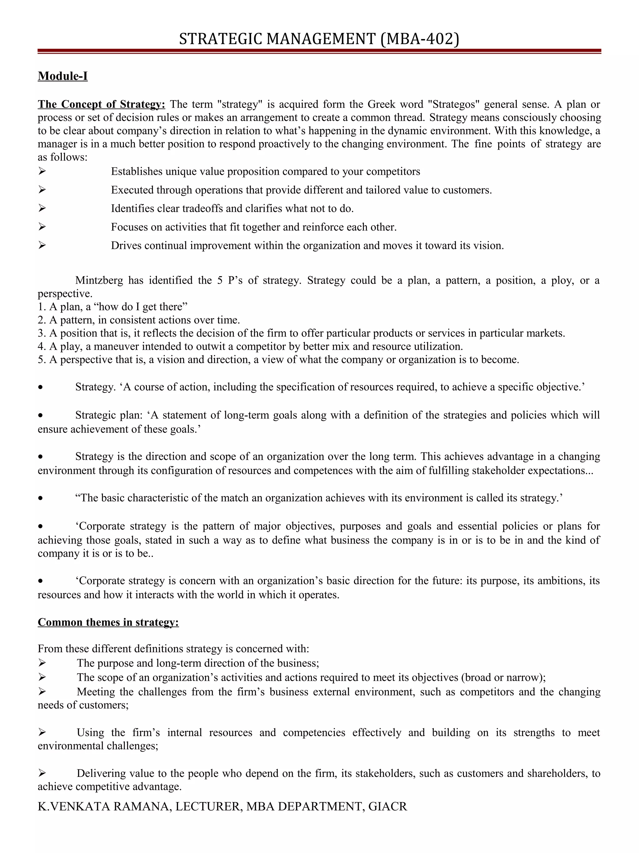 Strategic management mba | DOC