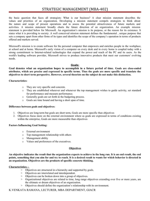 Strategic management mba | DOC | Business | Business and Finance