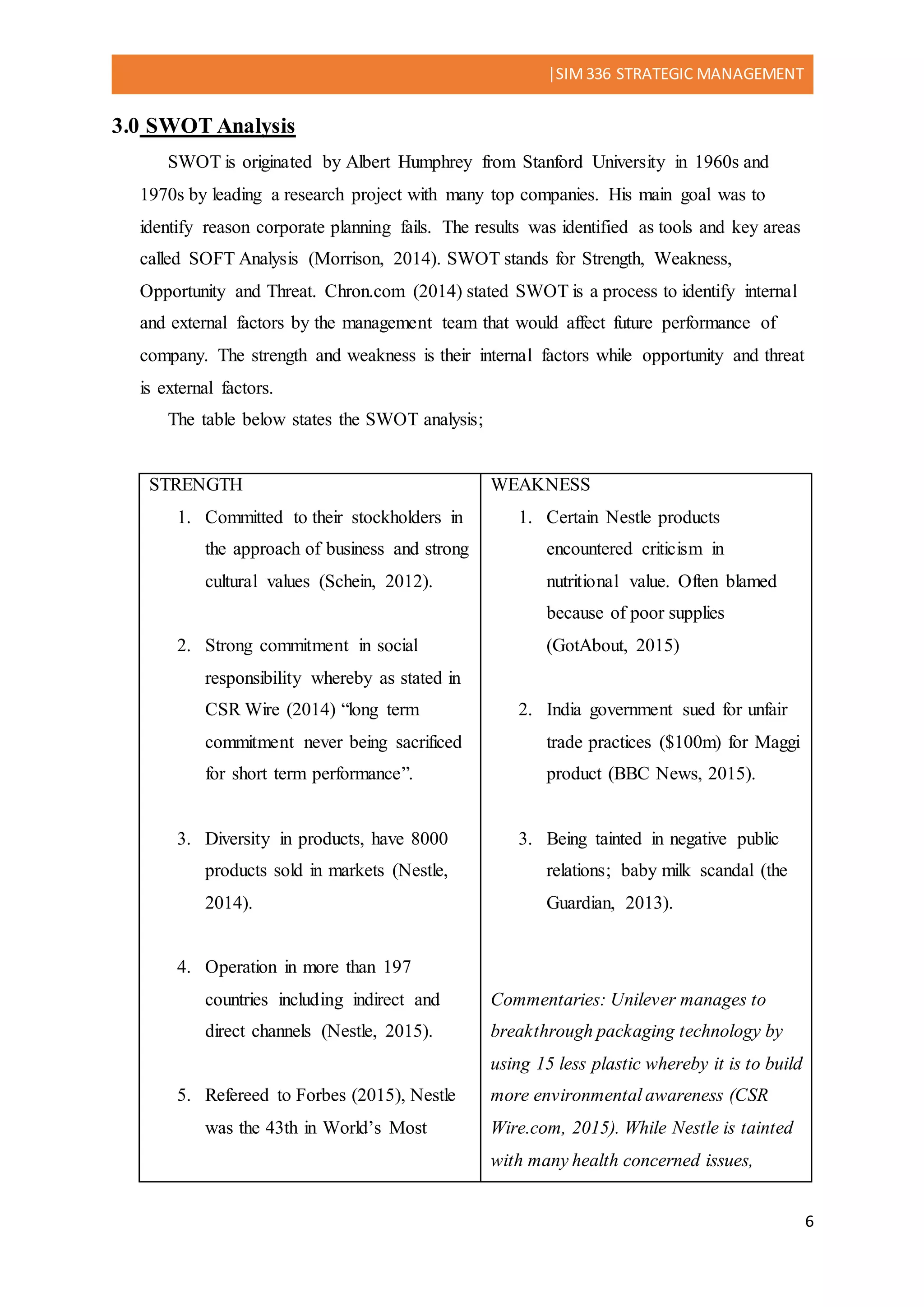Strategic Management for Nestle | DOCX