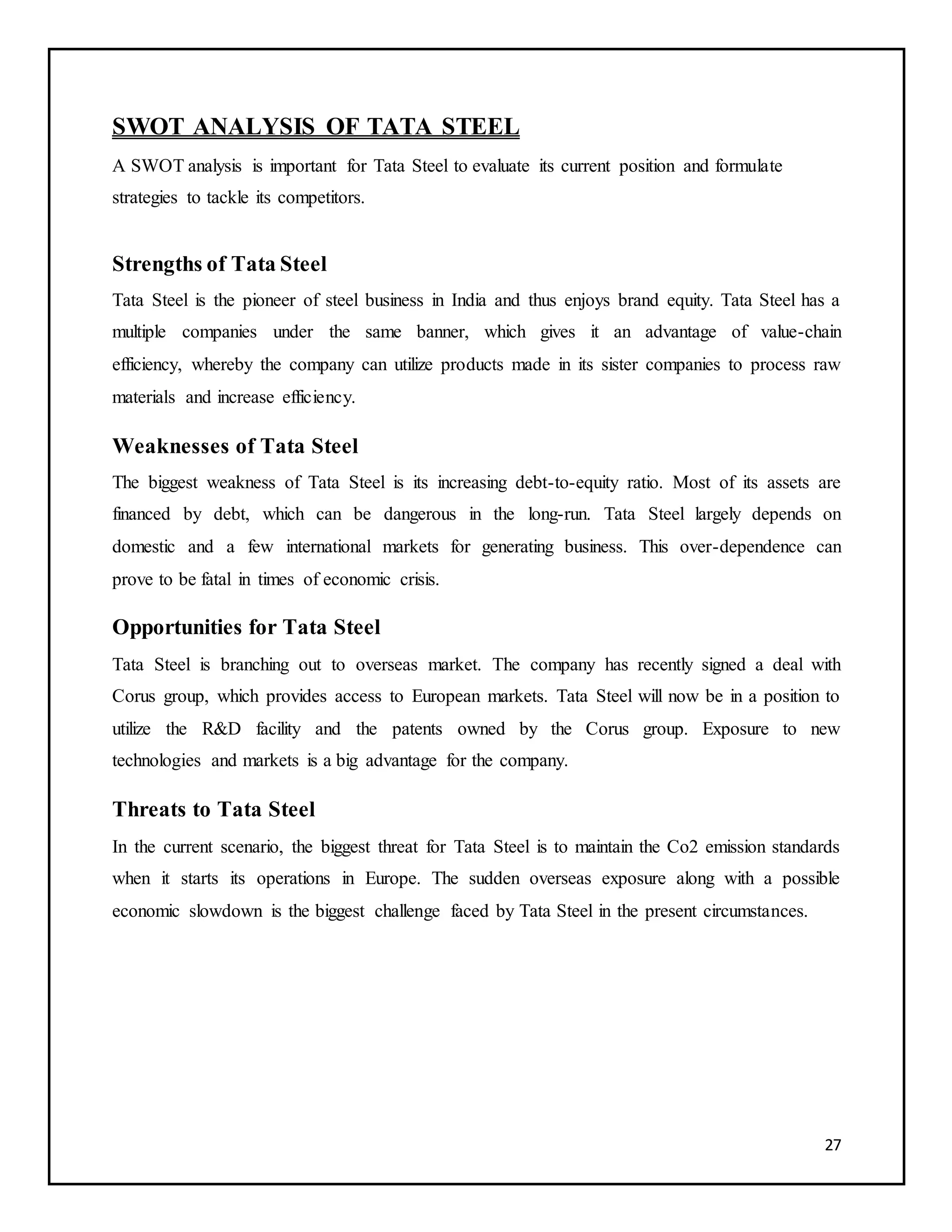 Strategic Management of Tata Steel | DOCX