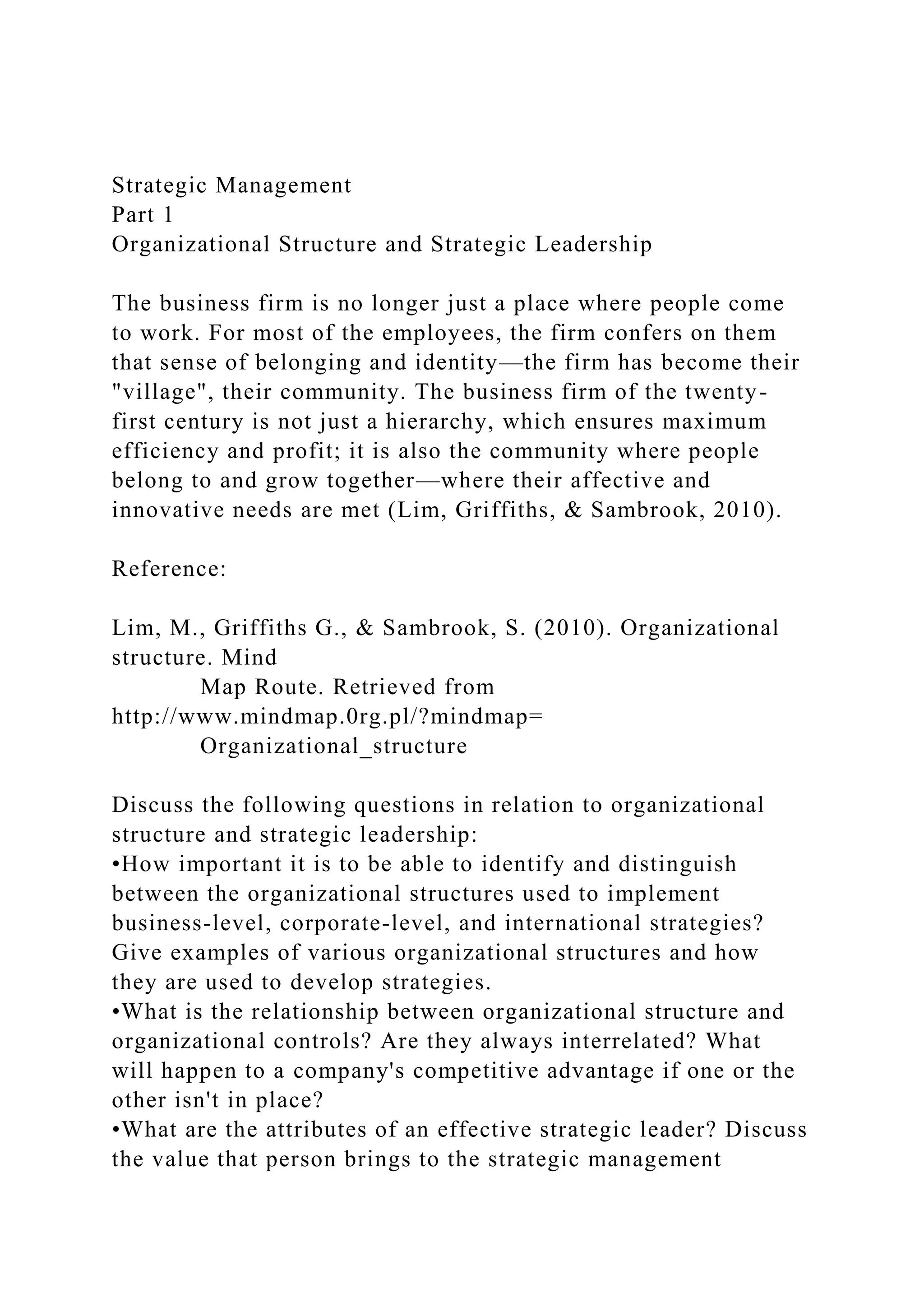 Strategic ManagementPart 1Organizational Structure and Strateg.docx