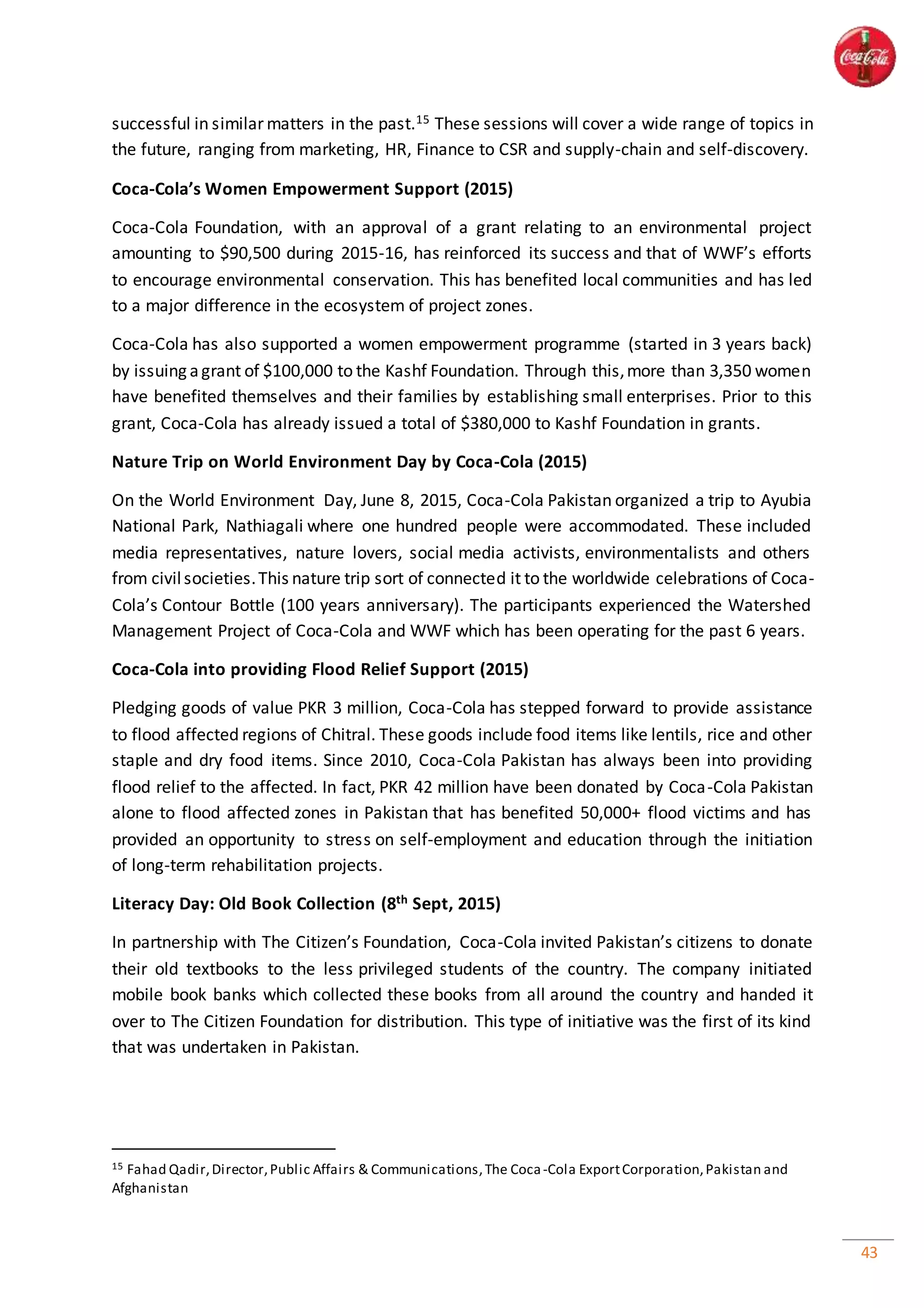 Strategic management report-COCA COLA PAKISTAN | DOCX | Sales | Business