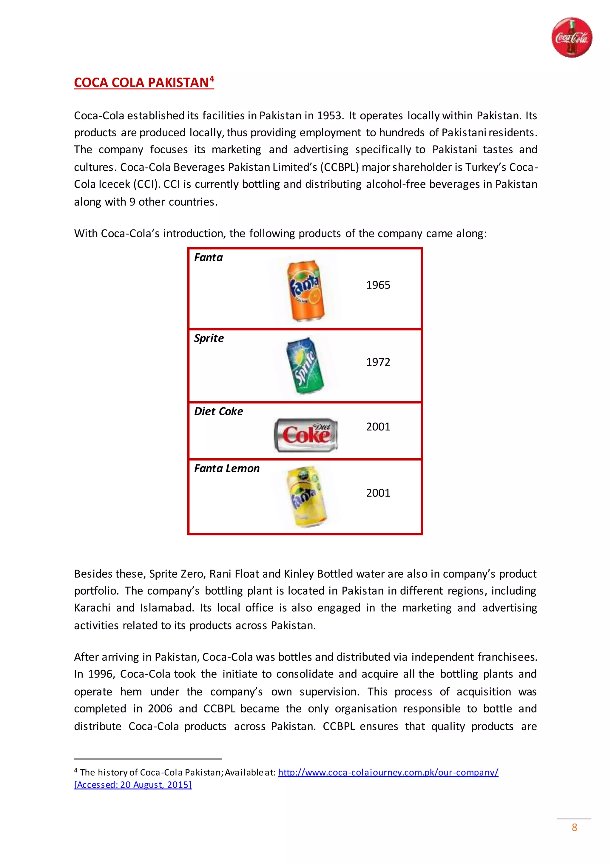 Strategic management report-COCA COLA PAKISTAN | DOCX | Sales | Business