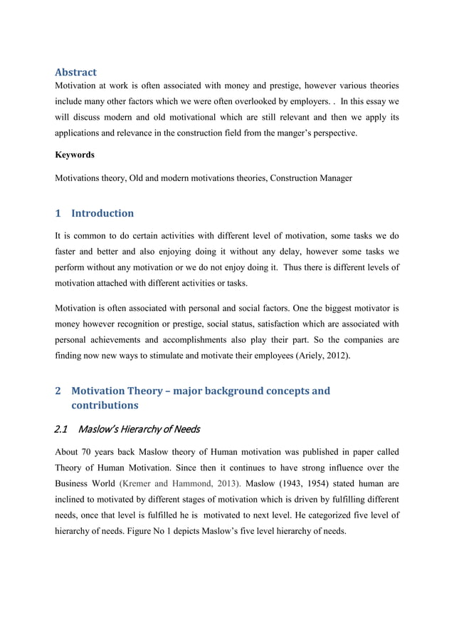 Motivation Theory – major background concepts and contributions | PDF