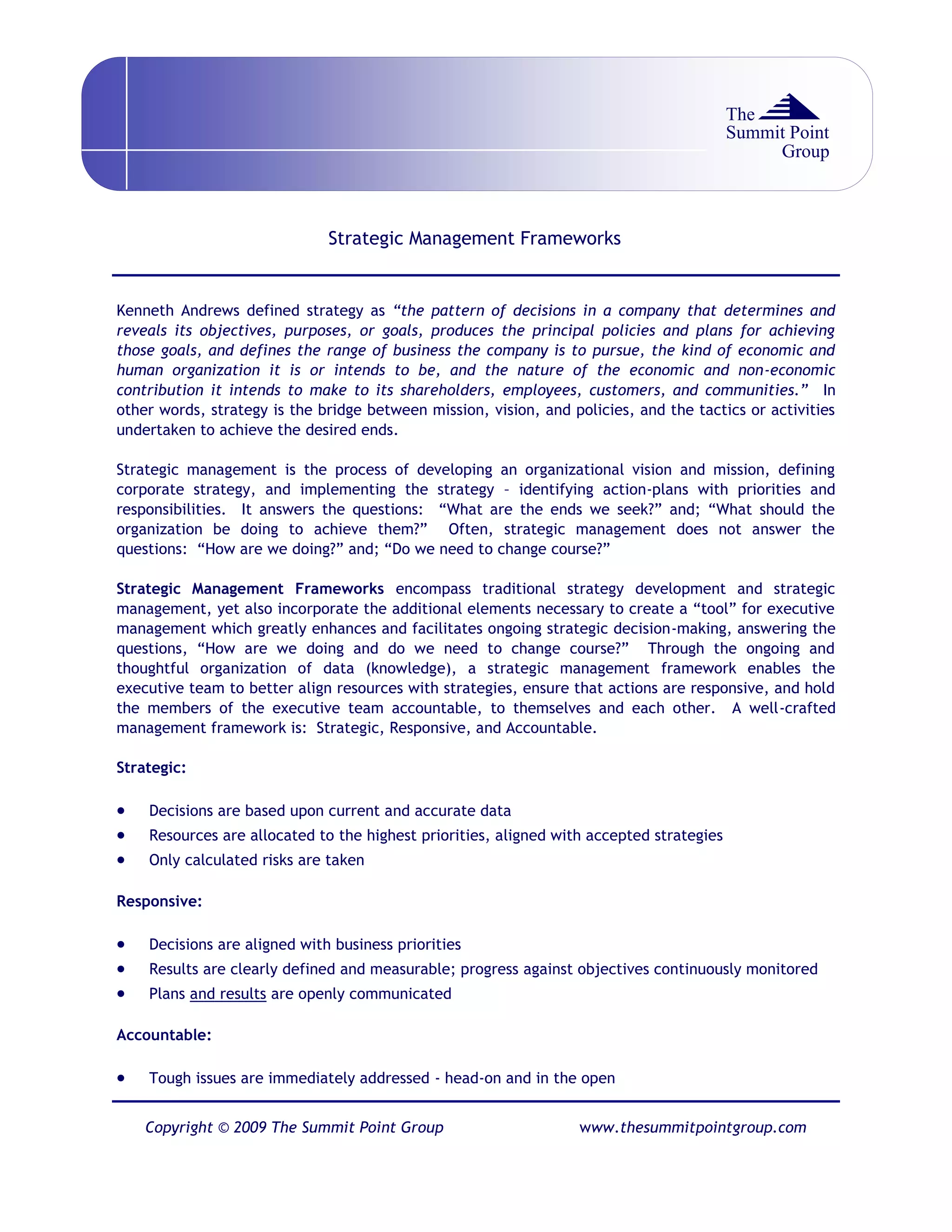 Strategic Managment Frameworks | PDF