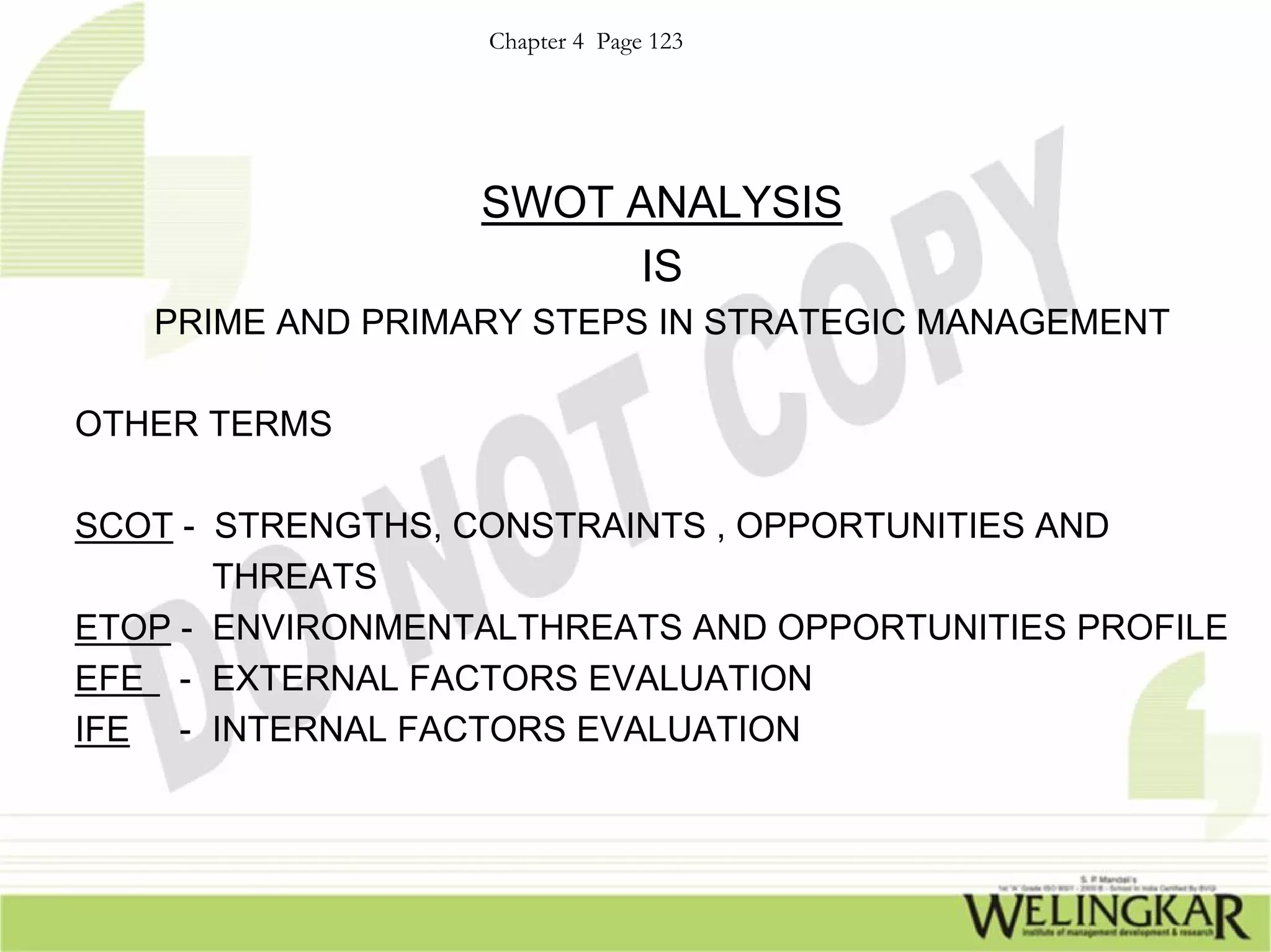 Strategic Management - SWOT Analysis & Strategic Formula | PDF