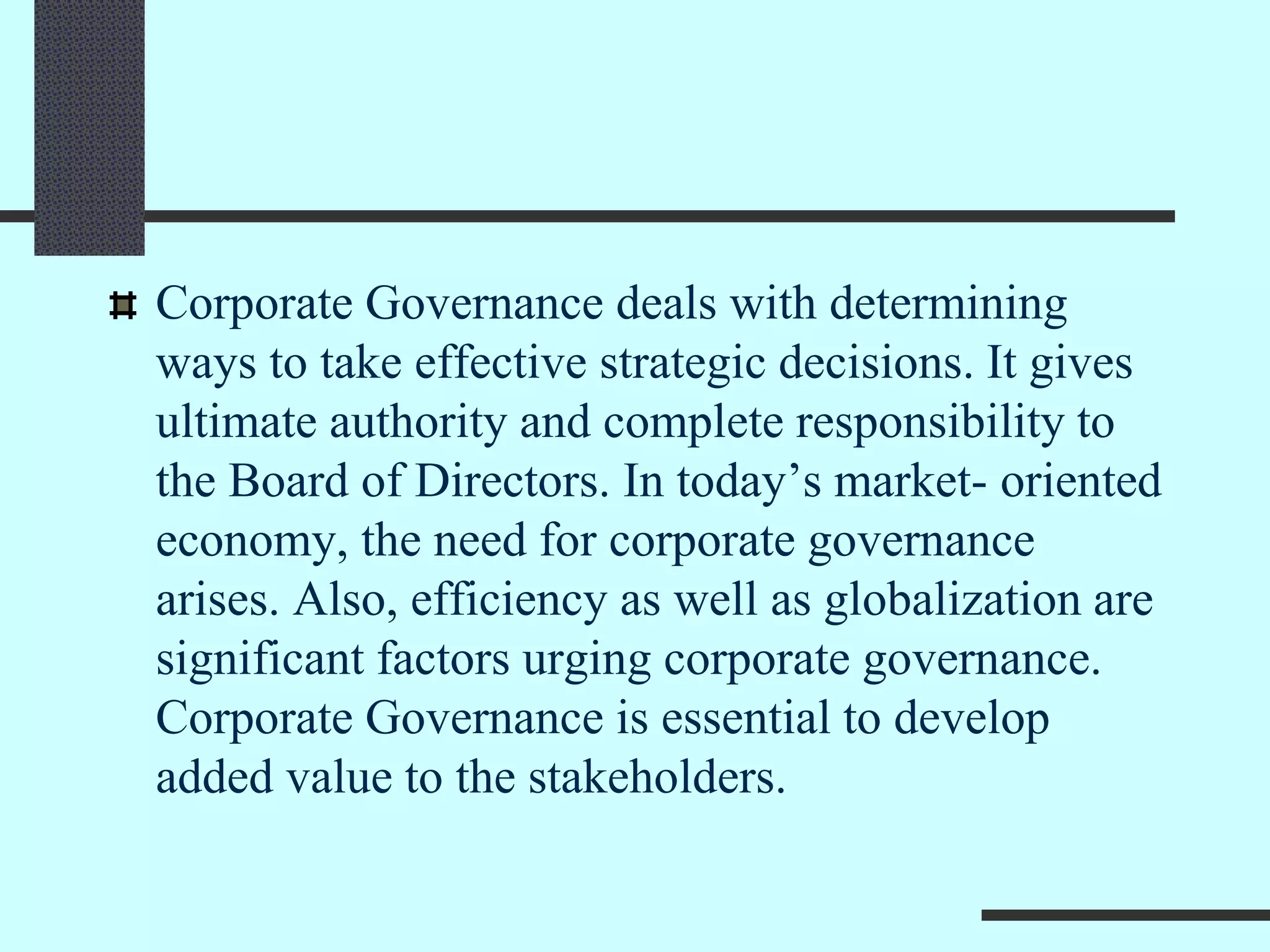 corporate governance and role in strategic management | PPTX