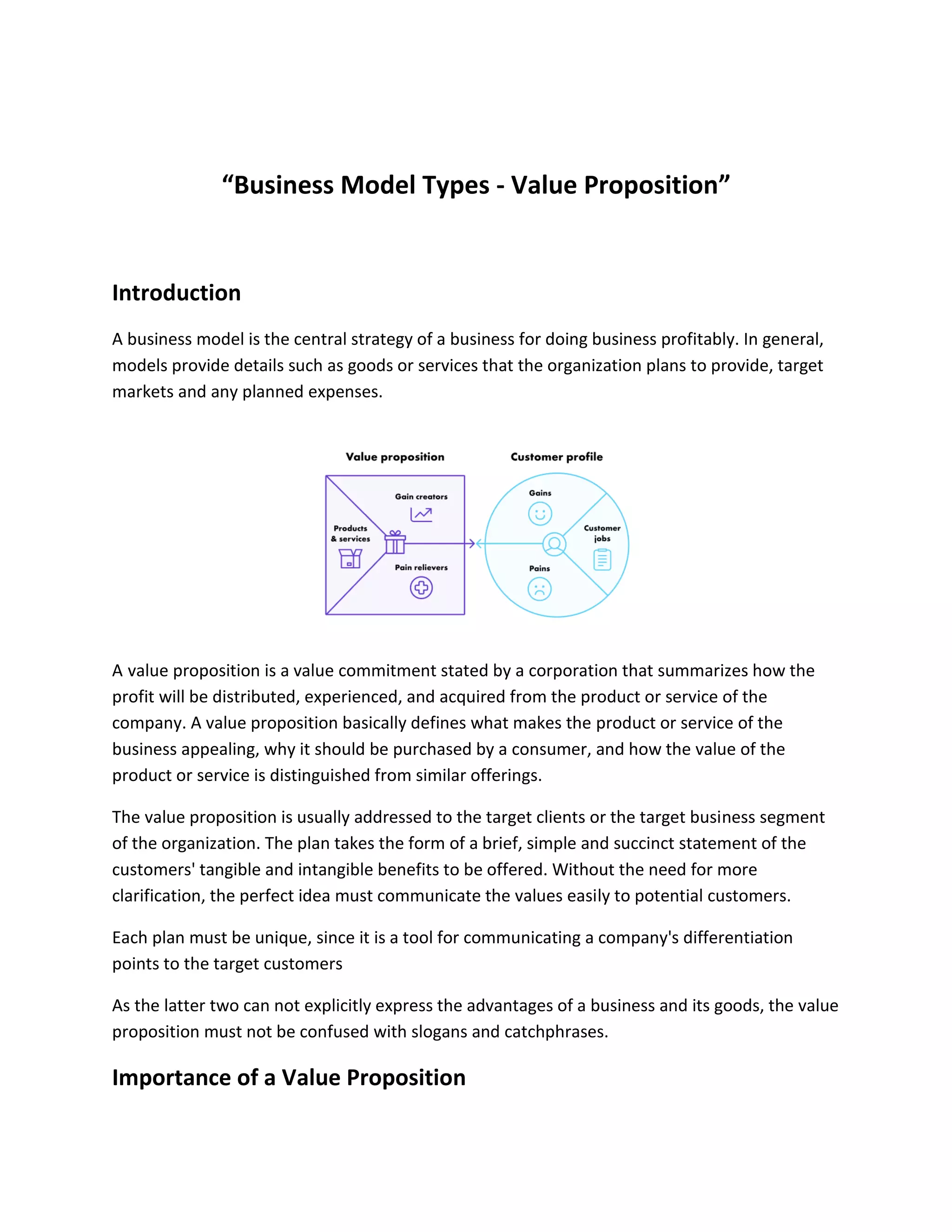 Strategic Plan & Business Models - Value Proposition | PDF
