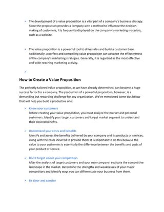 Strategic Plan & Business Models - Value Proposition | PDF