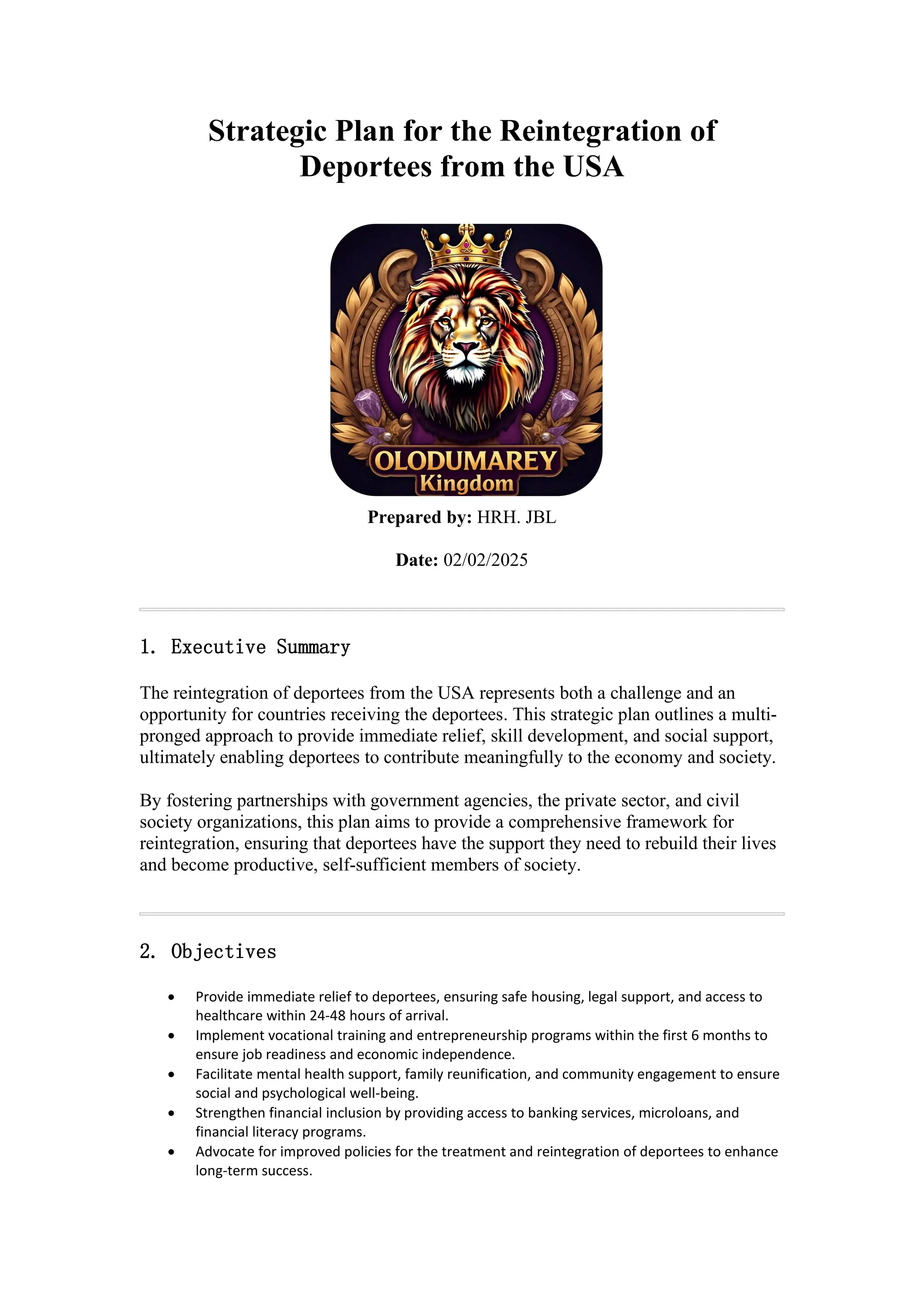 Strategic Plan for the Reintegration of Deportees from the USA 020225 ...