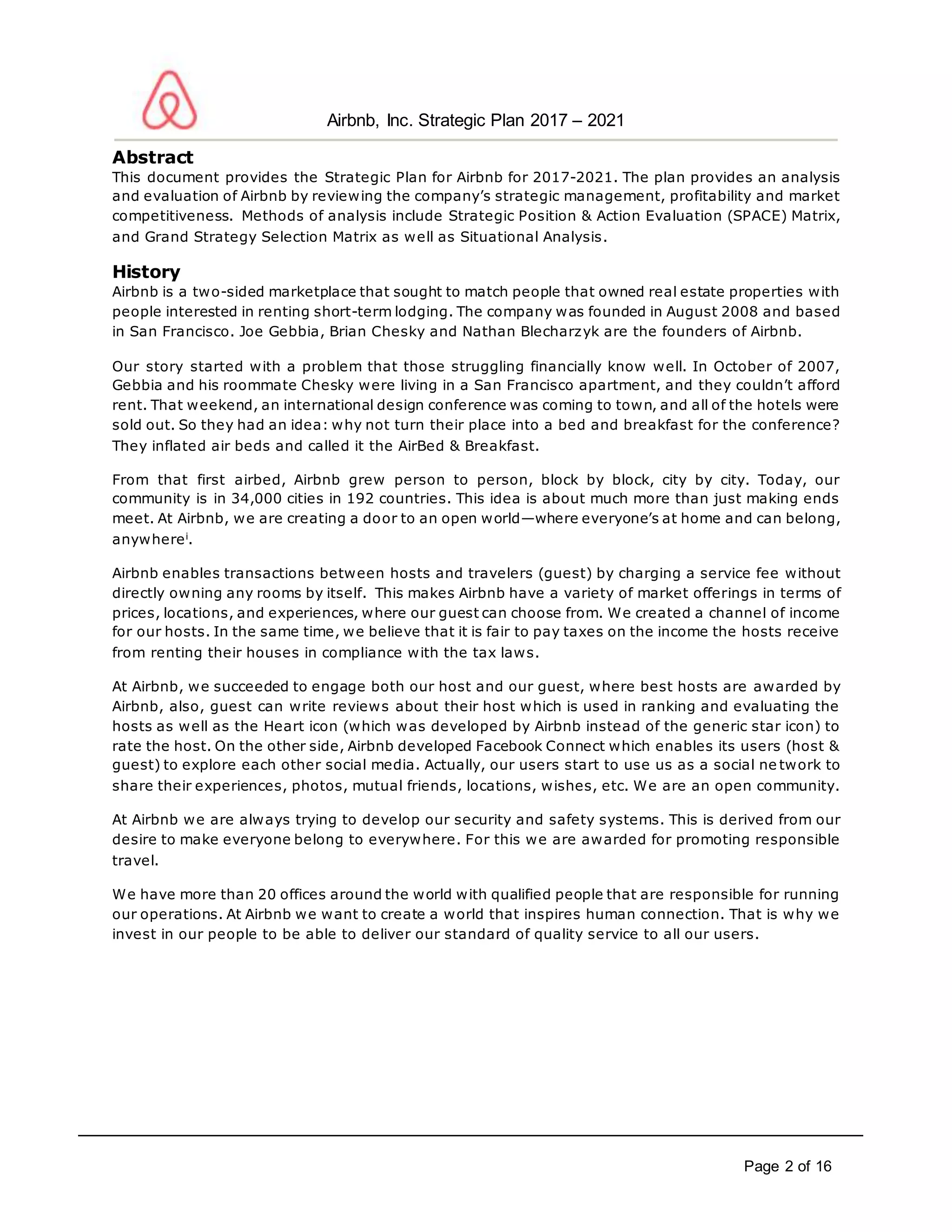 Strategic plan harvard business review casestudy airbnb company | DOCX