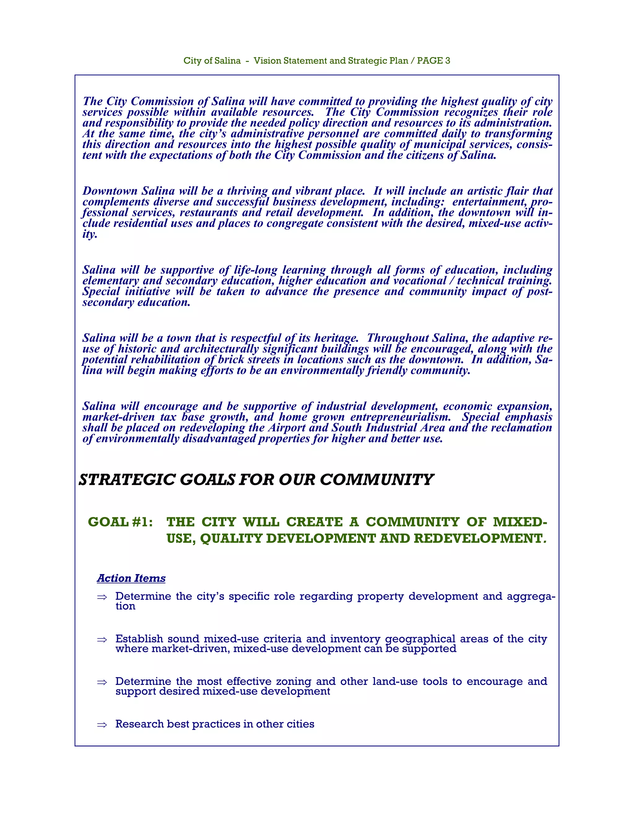 City of Salina Brochure-Shared Vision Statement & Strategic Plan | PDF