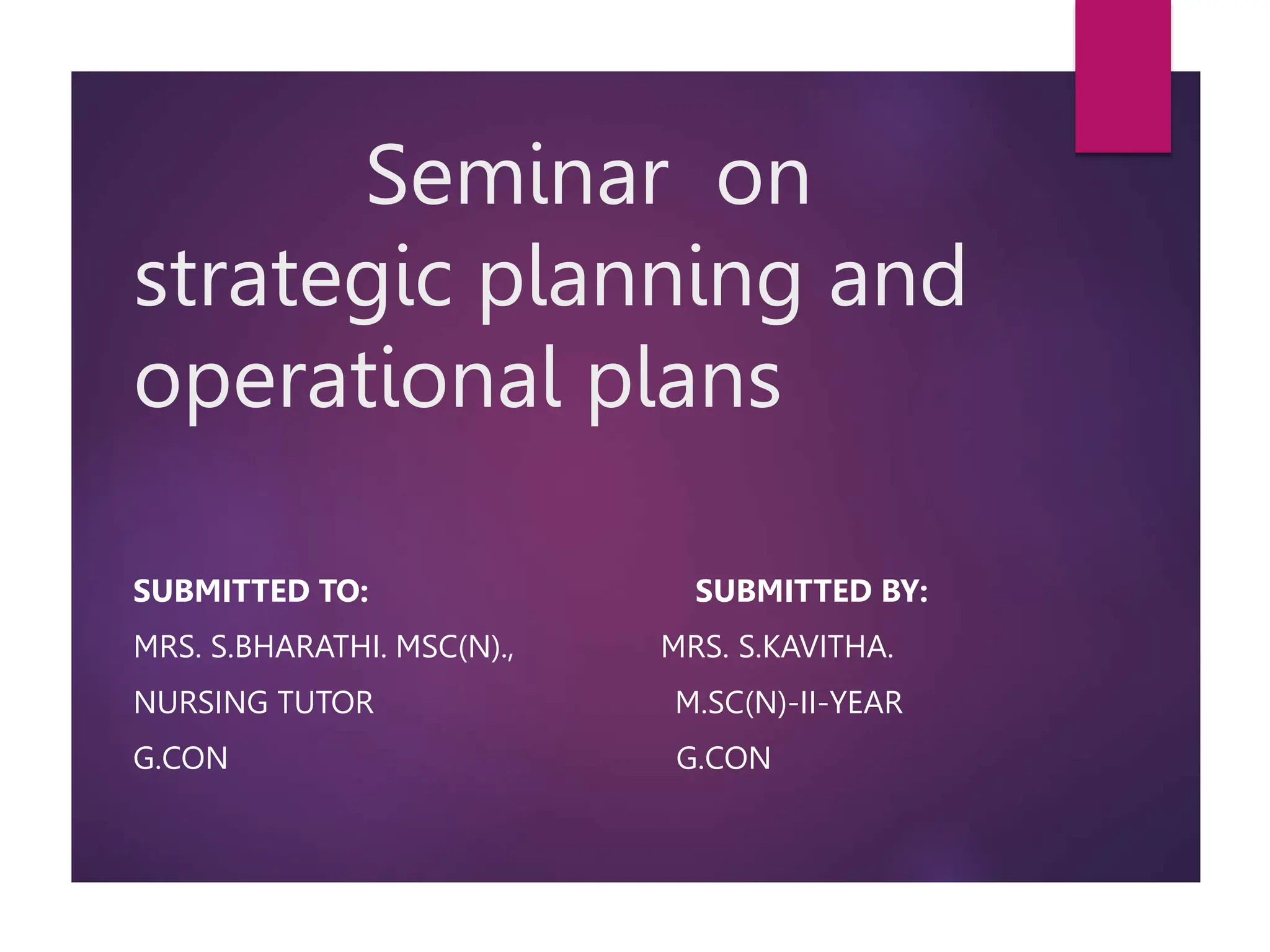 STRATEGIC PLANNING for nursing Management | PPTX