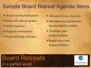 Board Governance, Strategic Planning, and Board Retreats (in a perfect ...