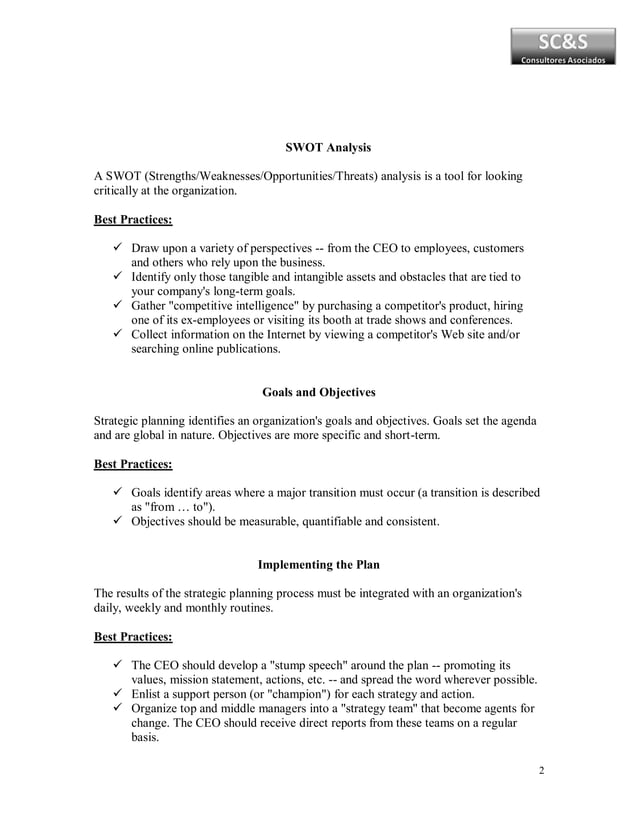 Strategic Planning Best Practices Checklist Carlos Raúl Castro Scands Consultores Asociados Pdf 