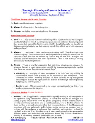Strategic Planning Forw In Rev By Hayes | PDF