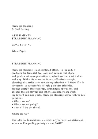 Strategic Planning & Goal SettingASSESSMENTS STRATEG.docx | Business ...