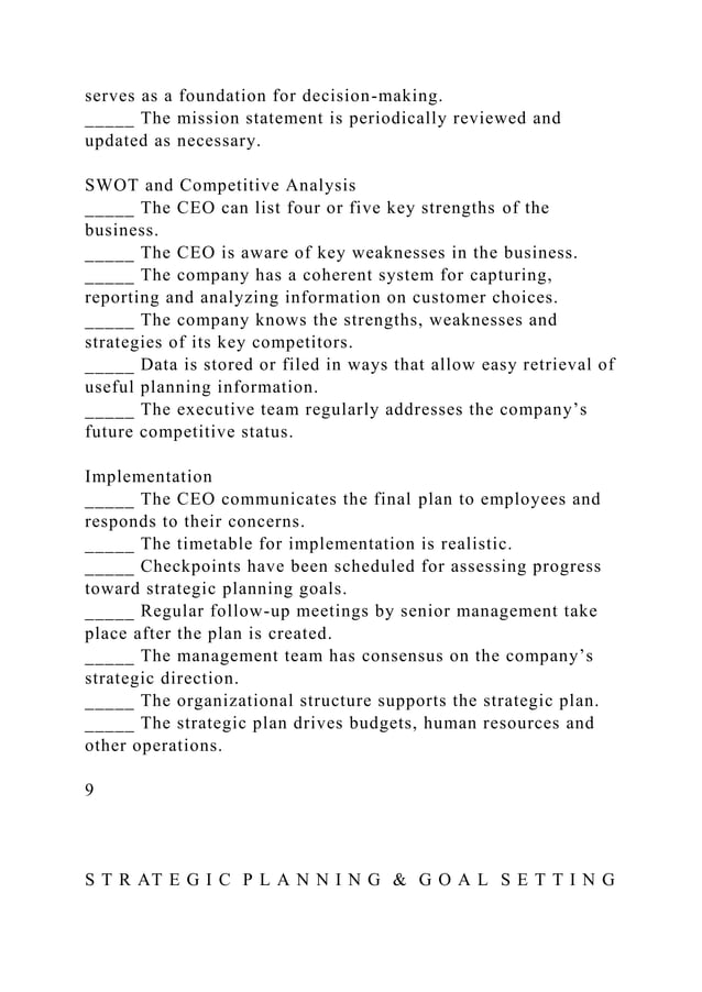 Strategic Planning & Goal SettingASSESSMENTS STRATEG.docx | Business ...