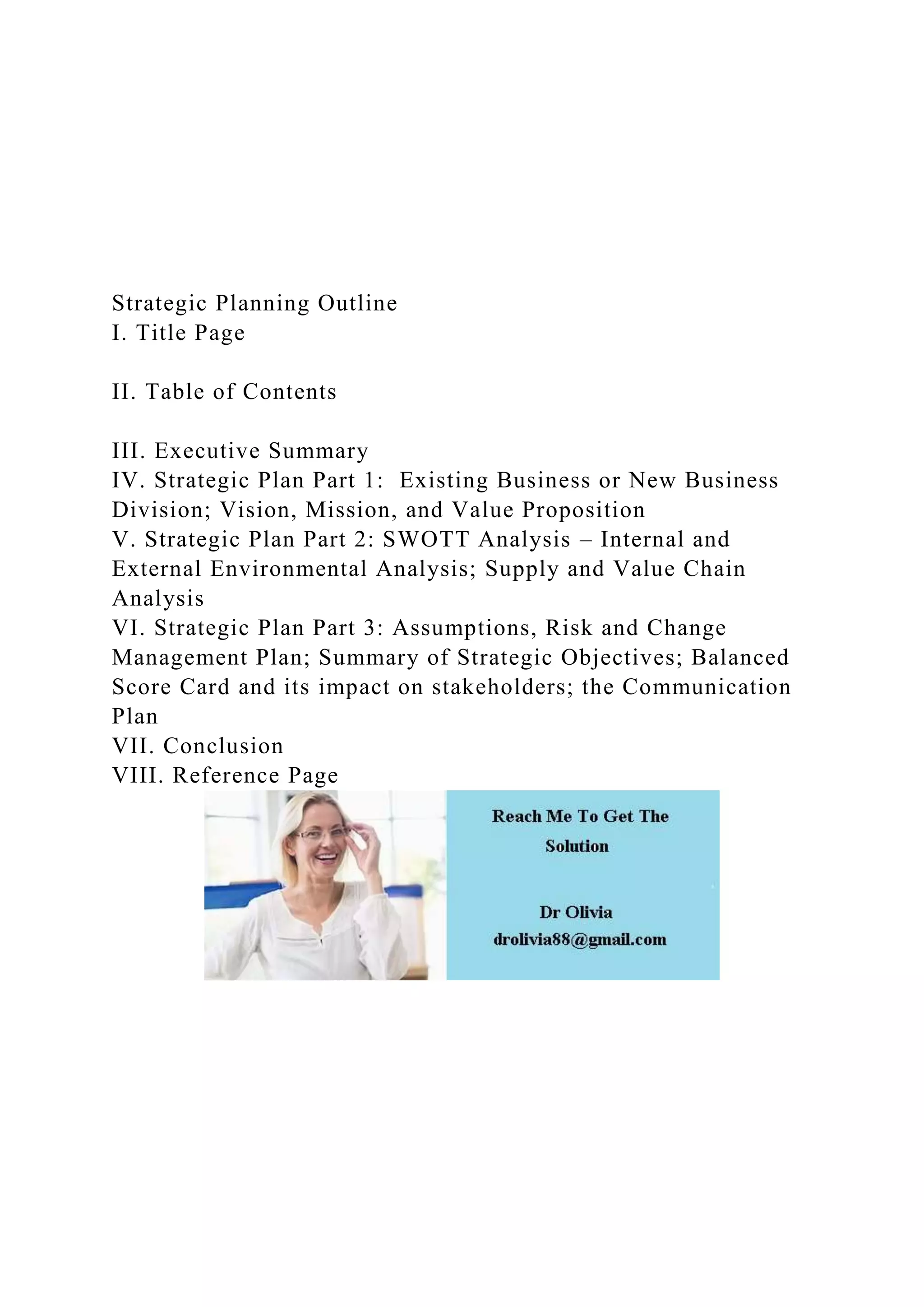 Strategic Planning OutlineI. Title PageII. Table of .docx