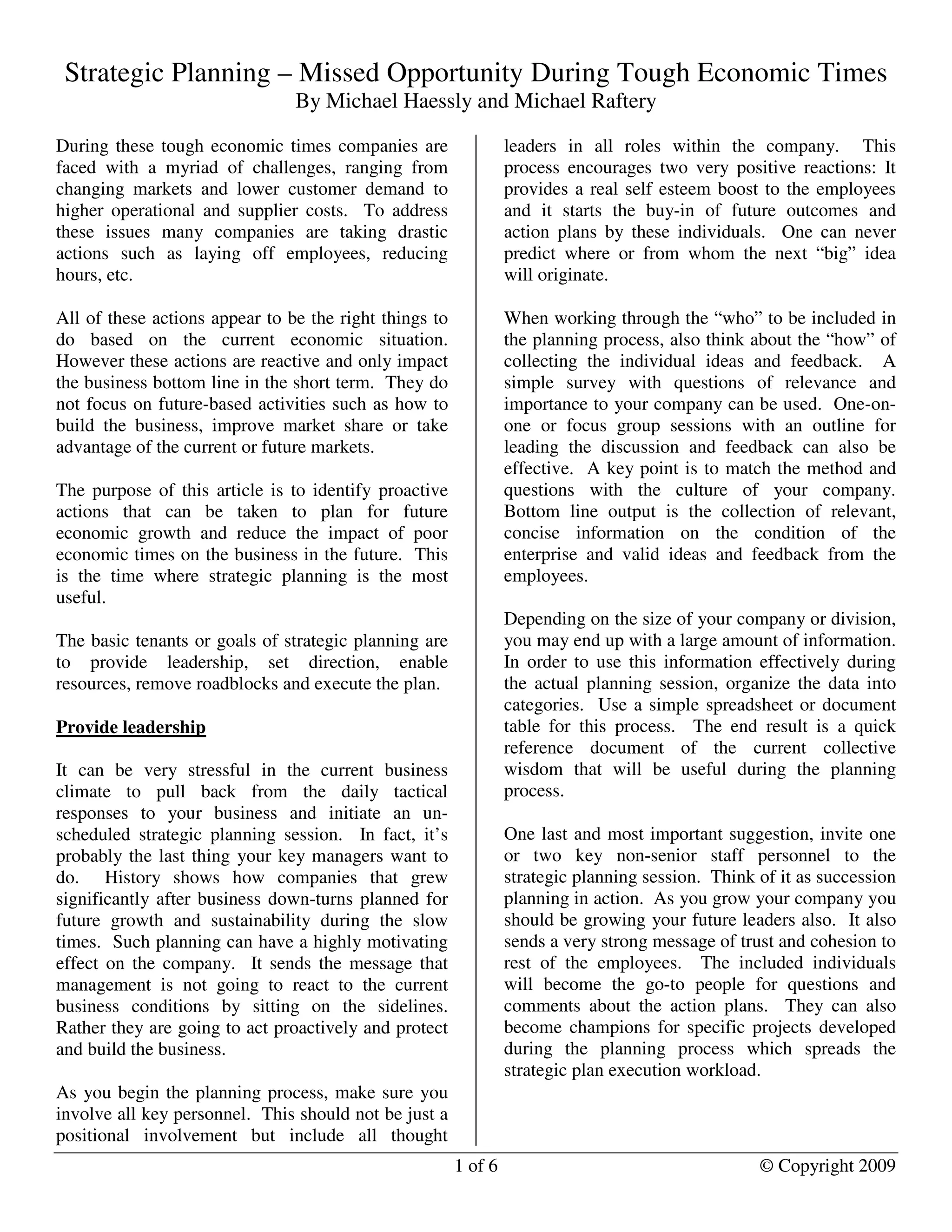 Strategic Planning Paper 7 2009 | PDF