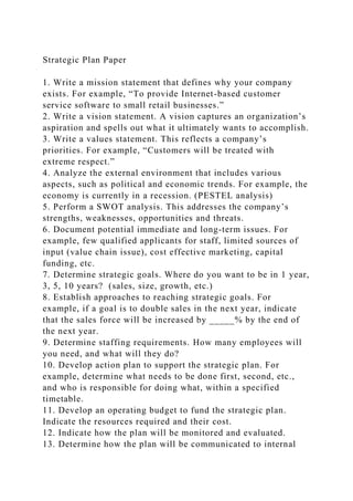 Strategic Plan Paper 1. Write a mission statement that defines w.docx