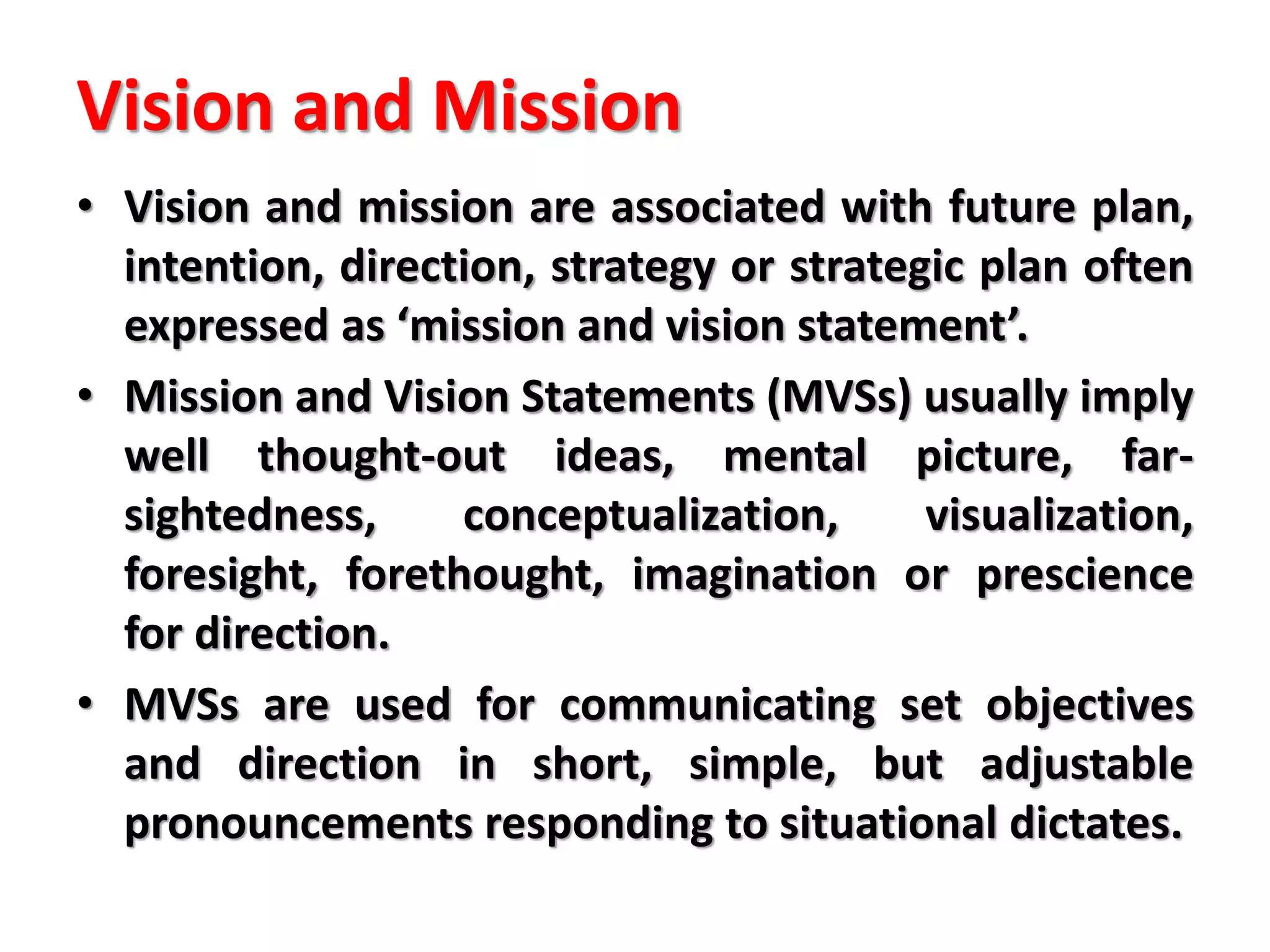 STRATEGIC PLANNING: SETTING VISION, MISSION, OBJECTIVES, GOALS AND CORE ...