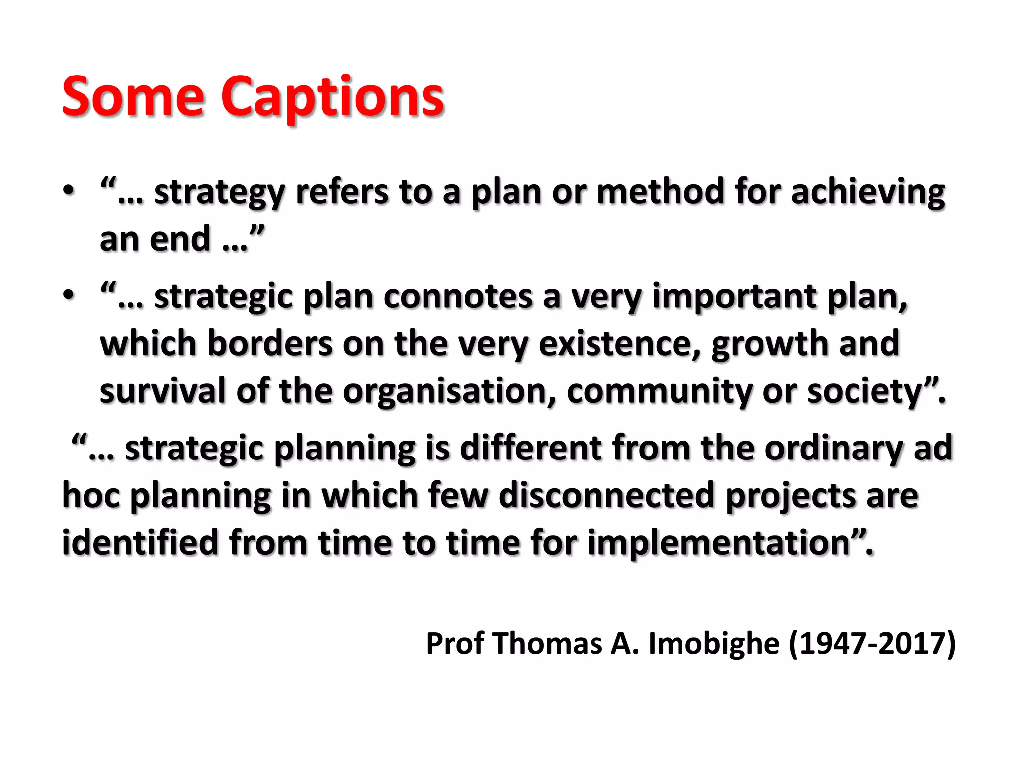 STRATEGIC PLANNING: SETTING VISION, MISSION, OBJECTIVES, GOALS AND CORE ...