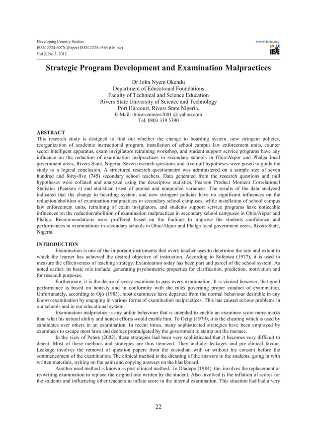 Strategic program development and examination malpractices | PDF