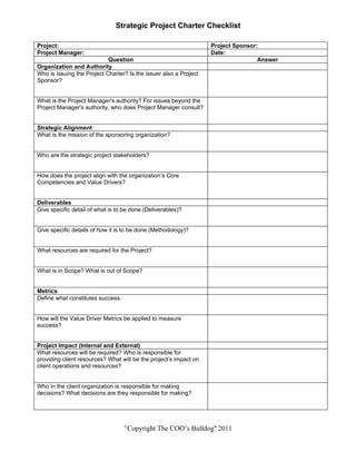 Strategic Project Charter Checklist Template | PDF