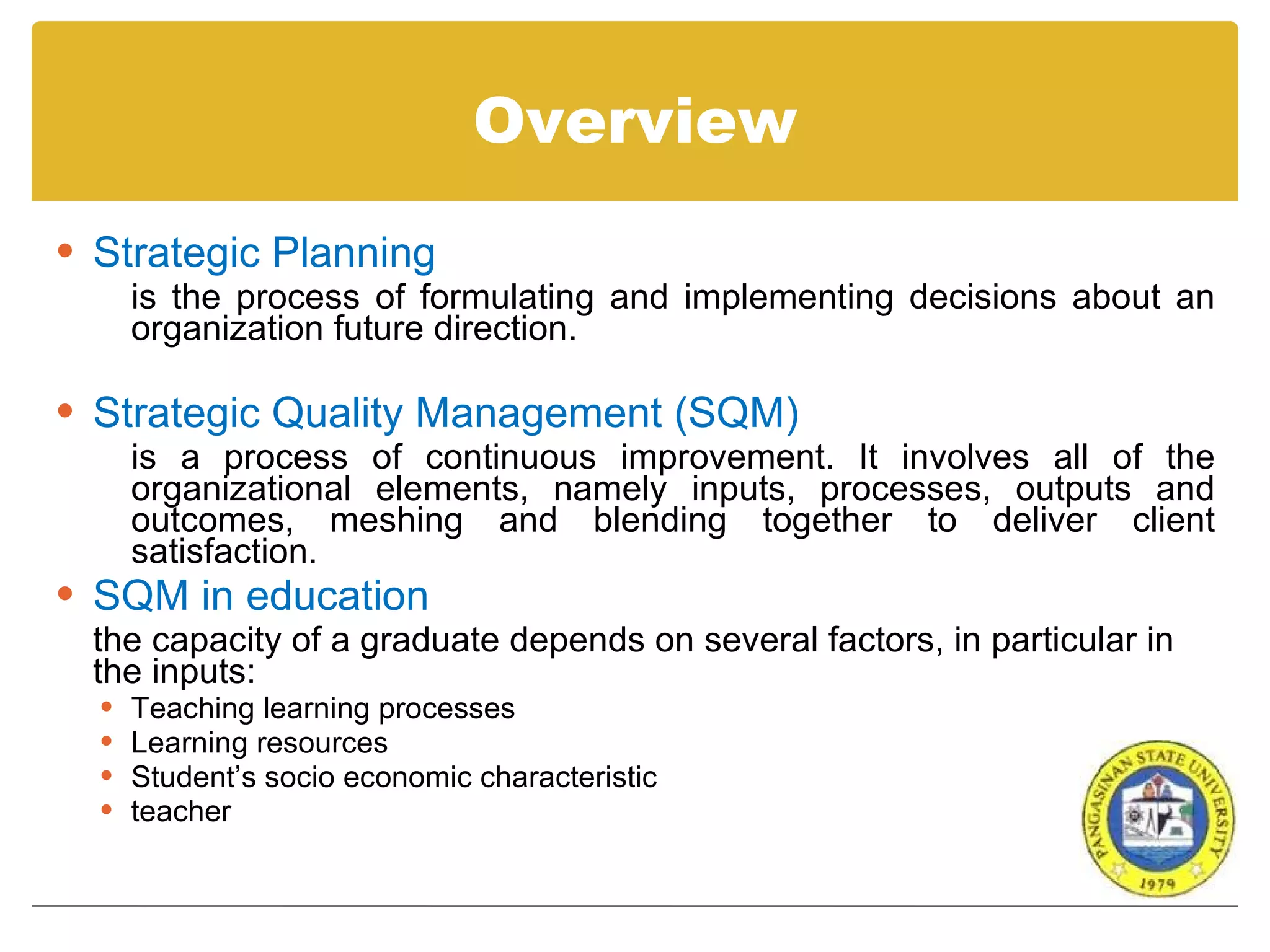Strategic Quality Management in Education | PPT