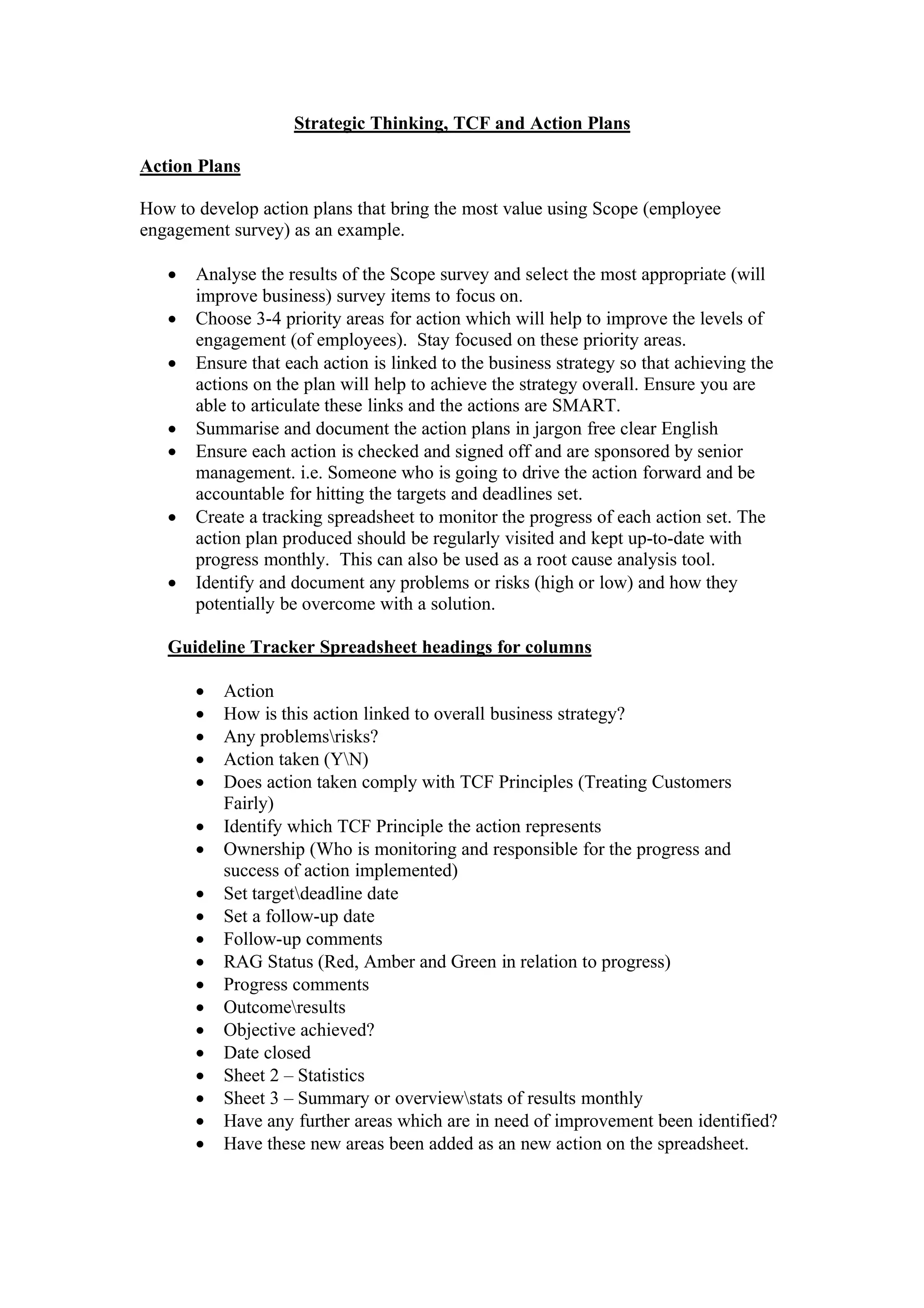 Strategic Thinking, TCF and Action Plans | PDF