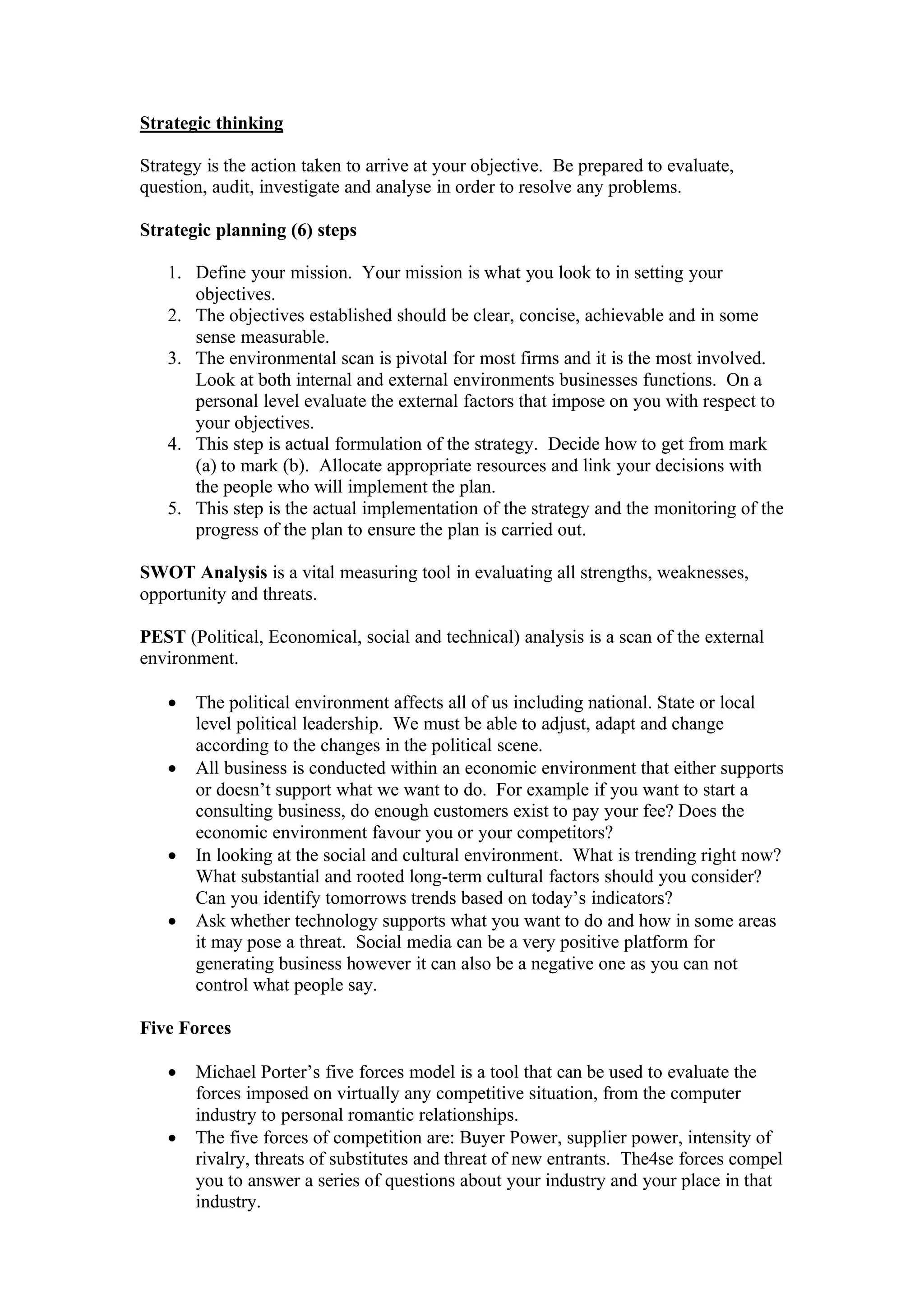 Strategic Thinking, TCF and Action Plans | PDF