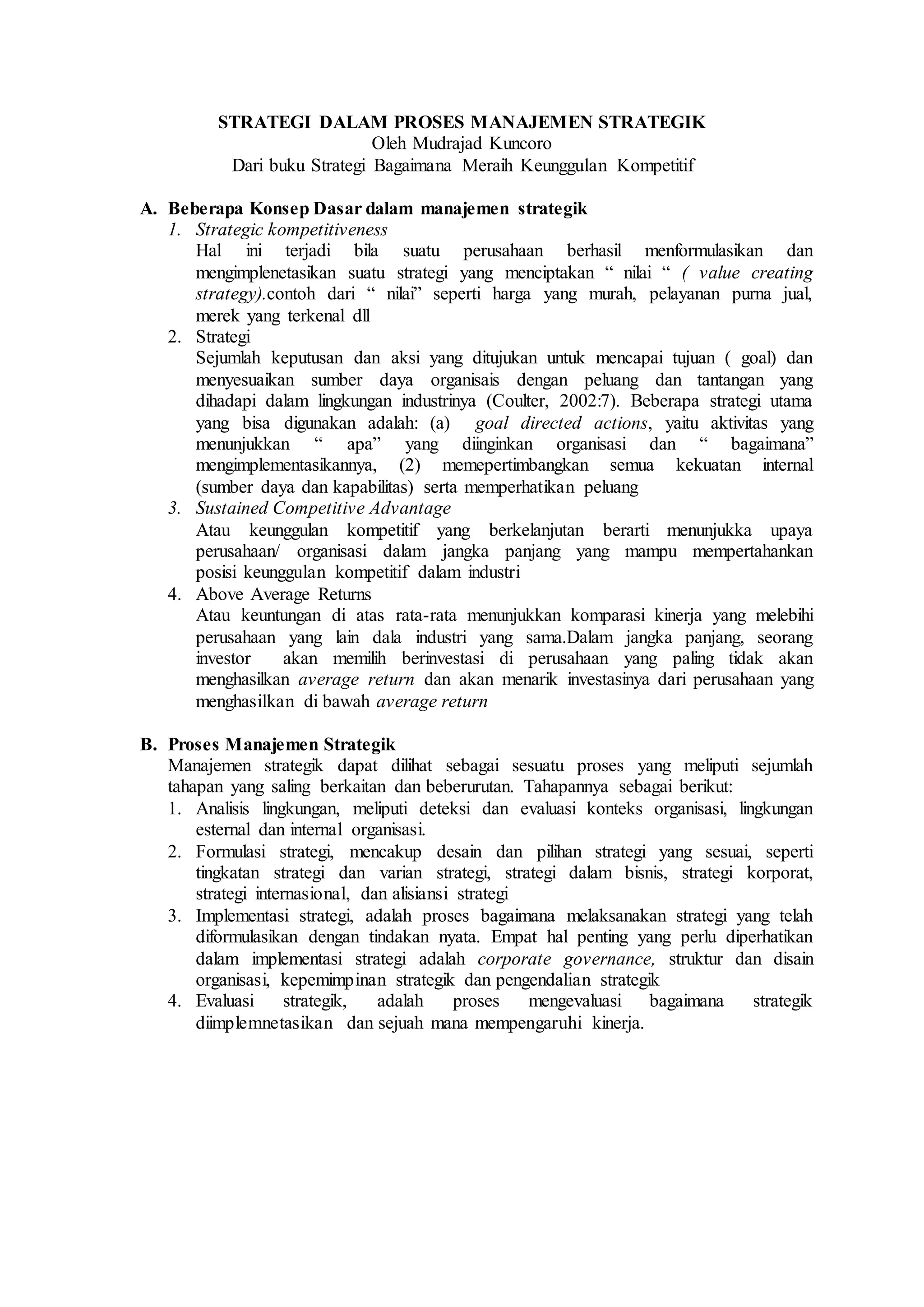 Strategi dalam proses manajemen strategik | DOCX