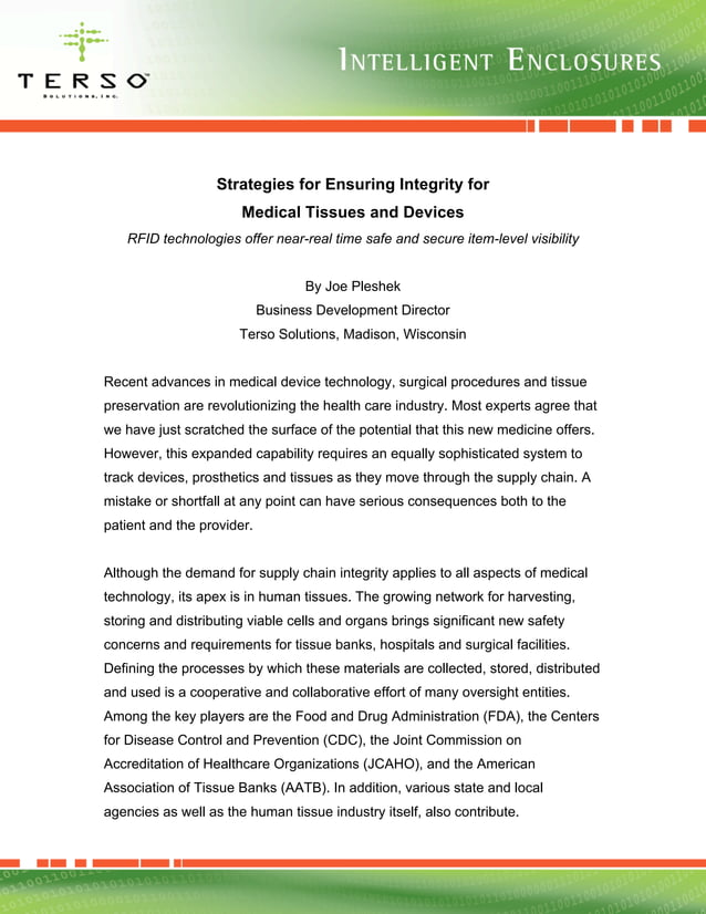 Ensuring Integrity for Medical Tissues and Devices | PDF