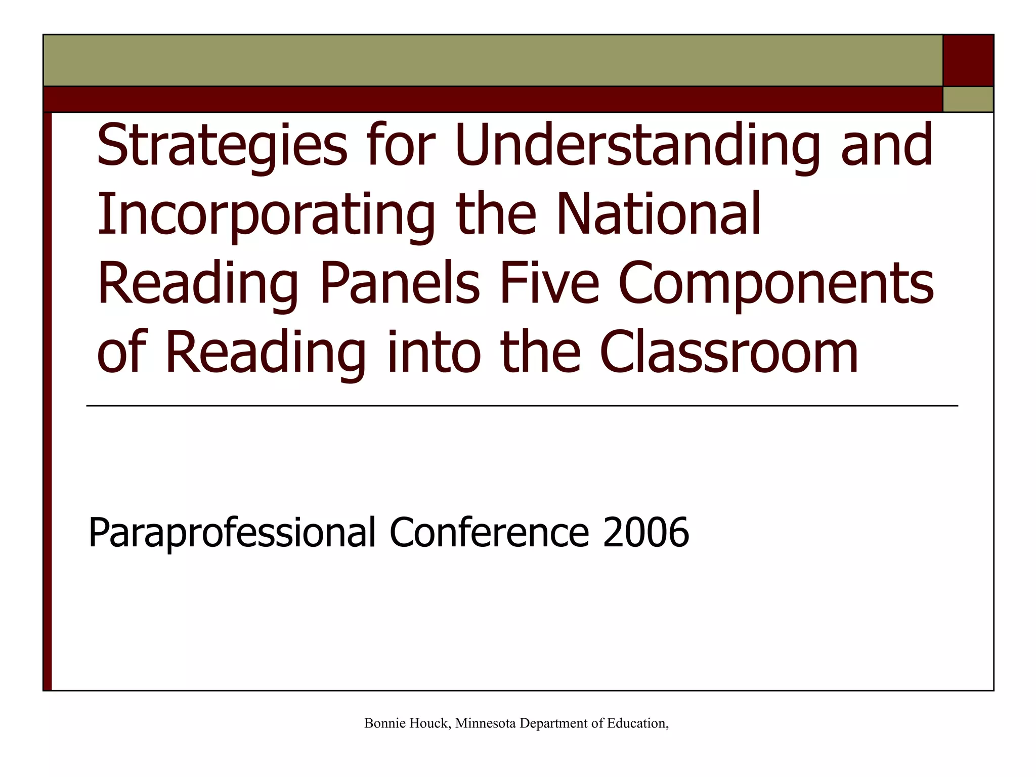 Strategies for Incorporating the National Reading Panels Five ...